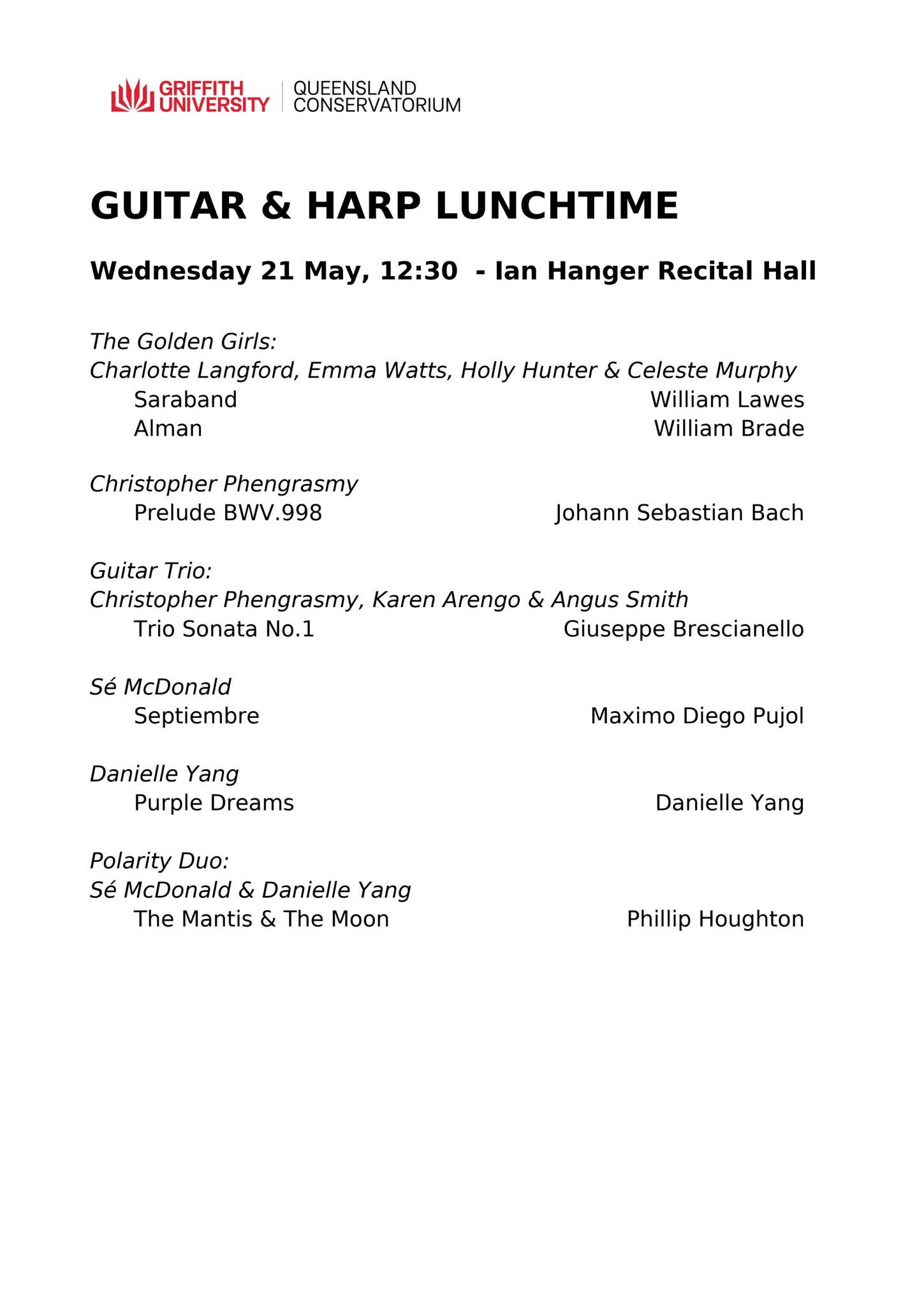 Programme - Guitar & Harp by Queensland Conservatorium Griffith ...