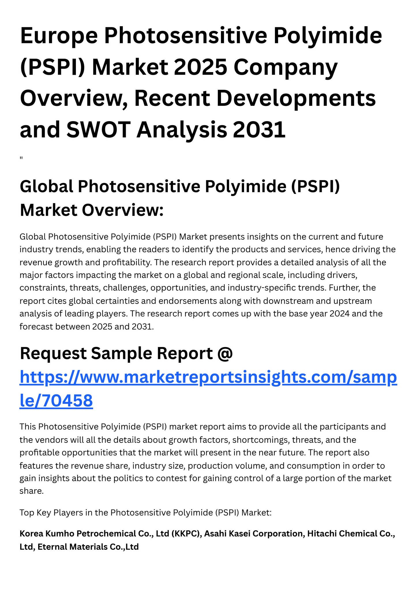 Europe Photosensitive Polyimide (PSPI) Market 2025 Company Overview ...