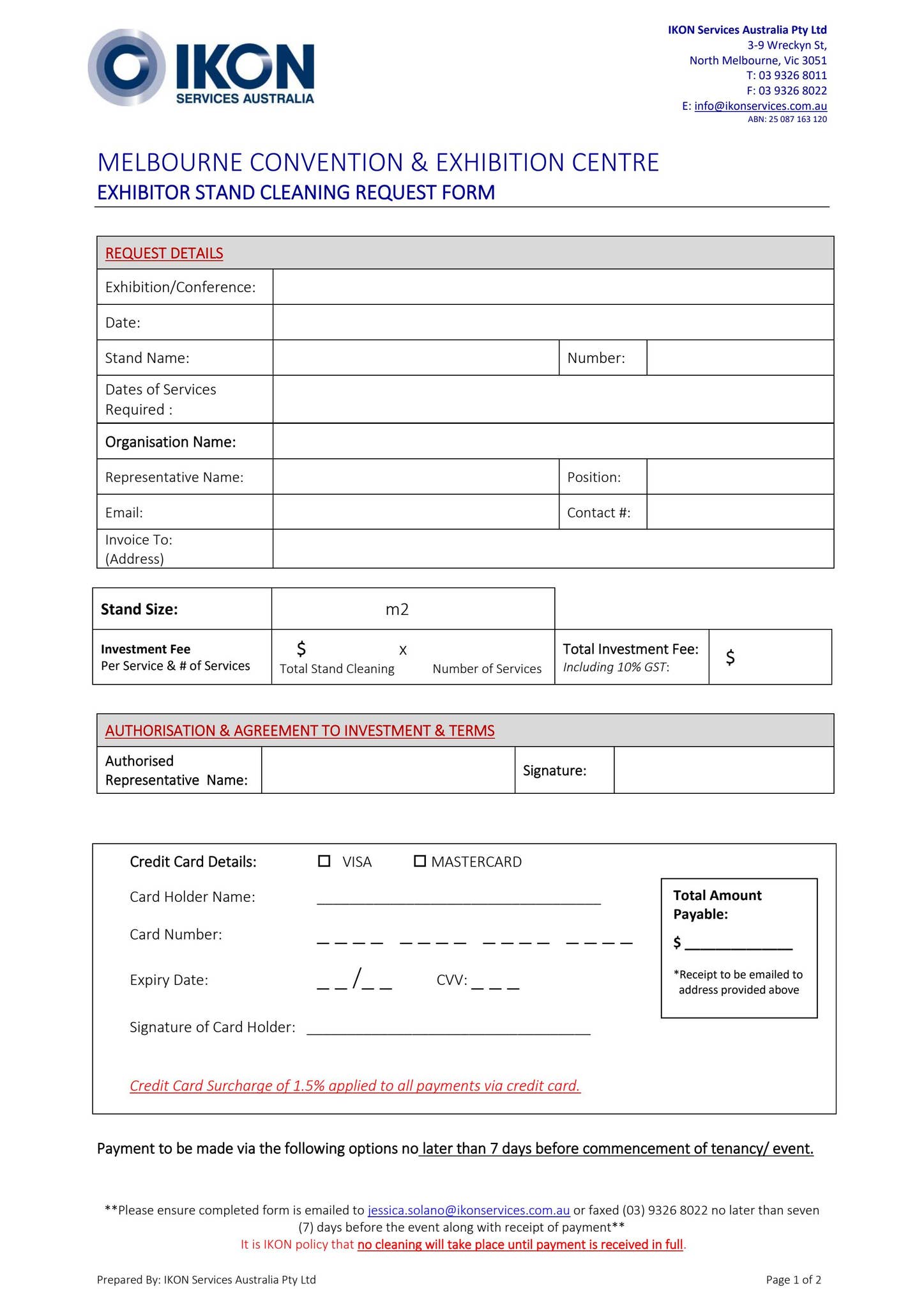 IKON Exhibition Stand Cleaning Request 2025 by Melbourne Convention and ...