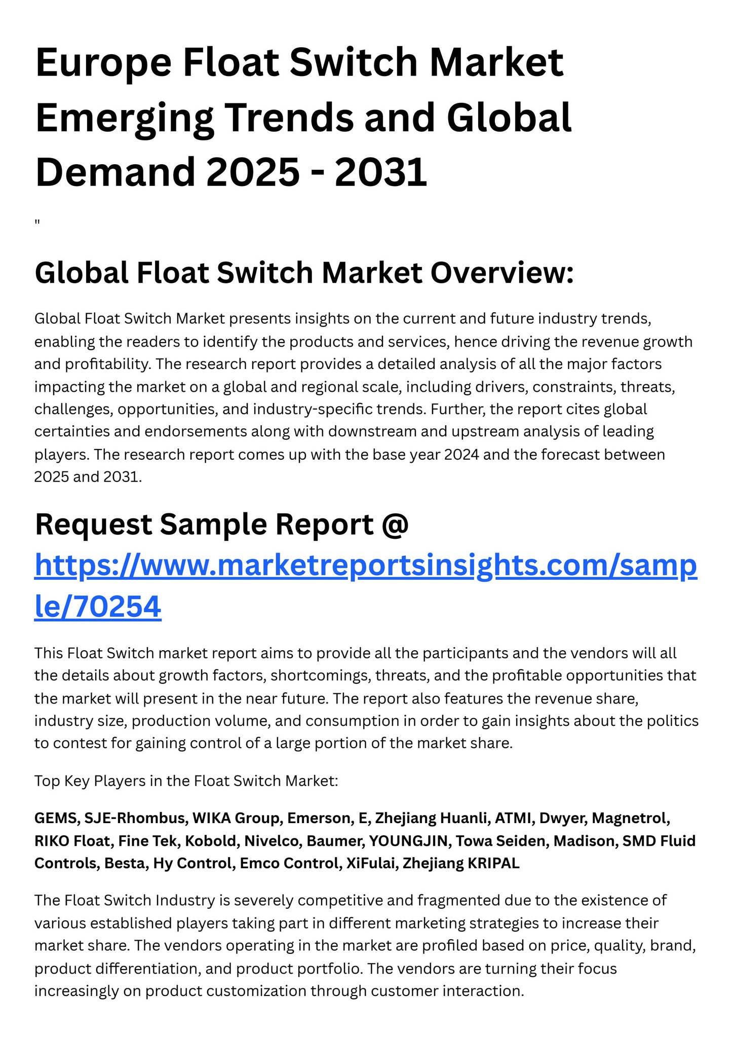 Europe Float Switch Market Emerging Trends and Global Demand 2025 ...