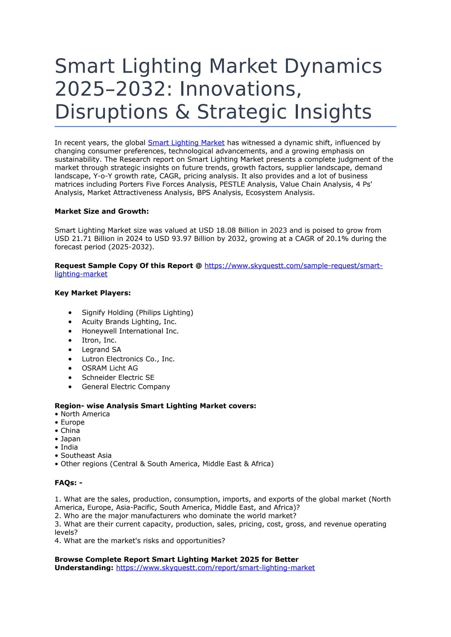 Smart Lighting Market Dynamics 2025 by SkyQuest Technology Group - Issuu