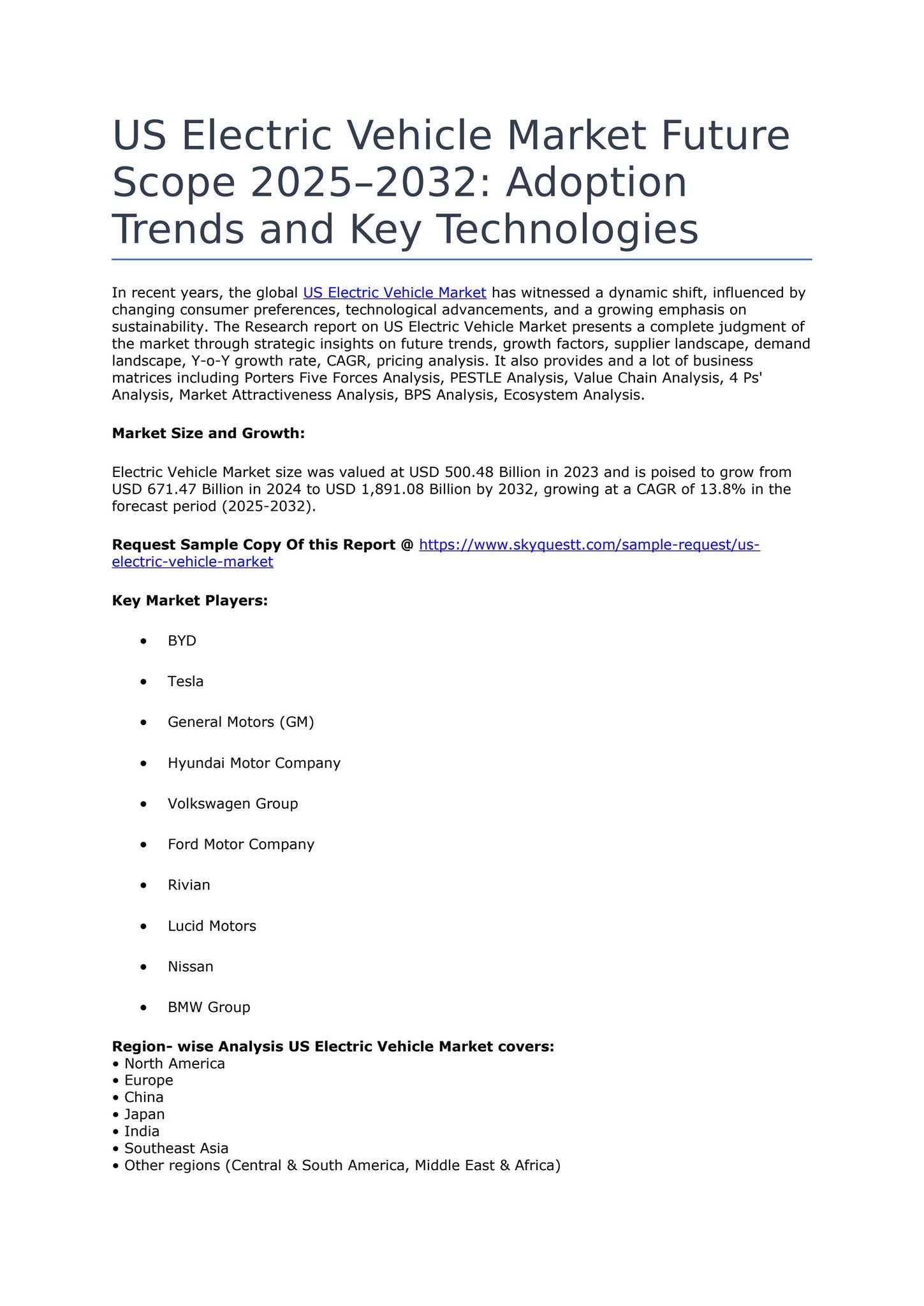 US Electric Vehicle Market Future Scope 2032 by SkyQuest Technology ...