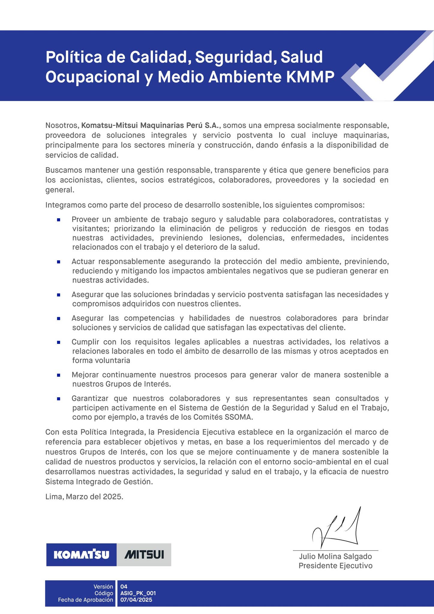 SIG KMMP 2025 by Komatsu-Mitsui Maquinarias Perú - Issuu