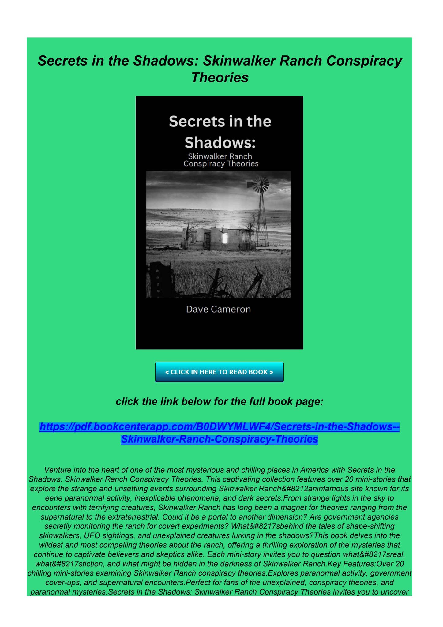 GEt PDF Secrets in the Shadows: Skinwalker Ranch Conspiracy Theories by ...