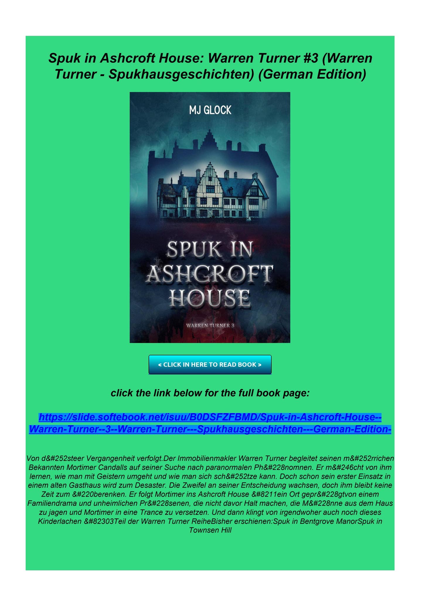 Ebook PDF Spuk in Ashcroft House: Warren Turner #3 (Warren Turner ...