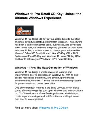 Windows 11 Pro Retail CD Key: Unlock the Ultimate Windows Experience by ...