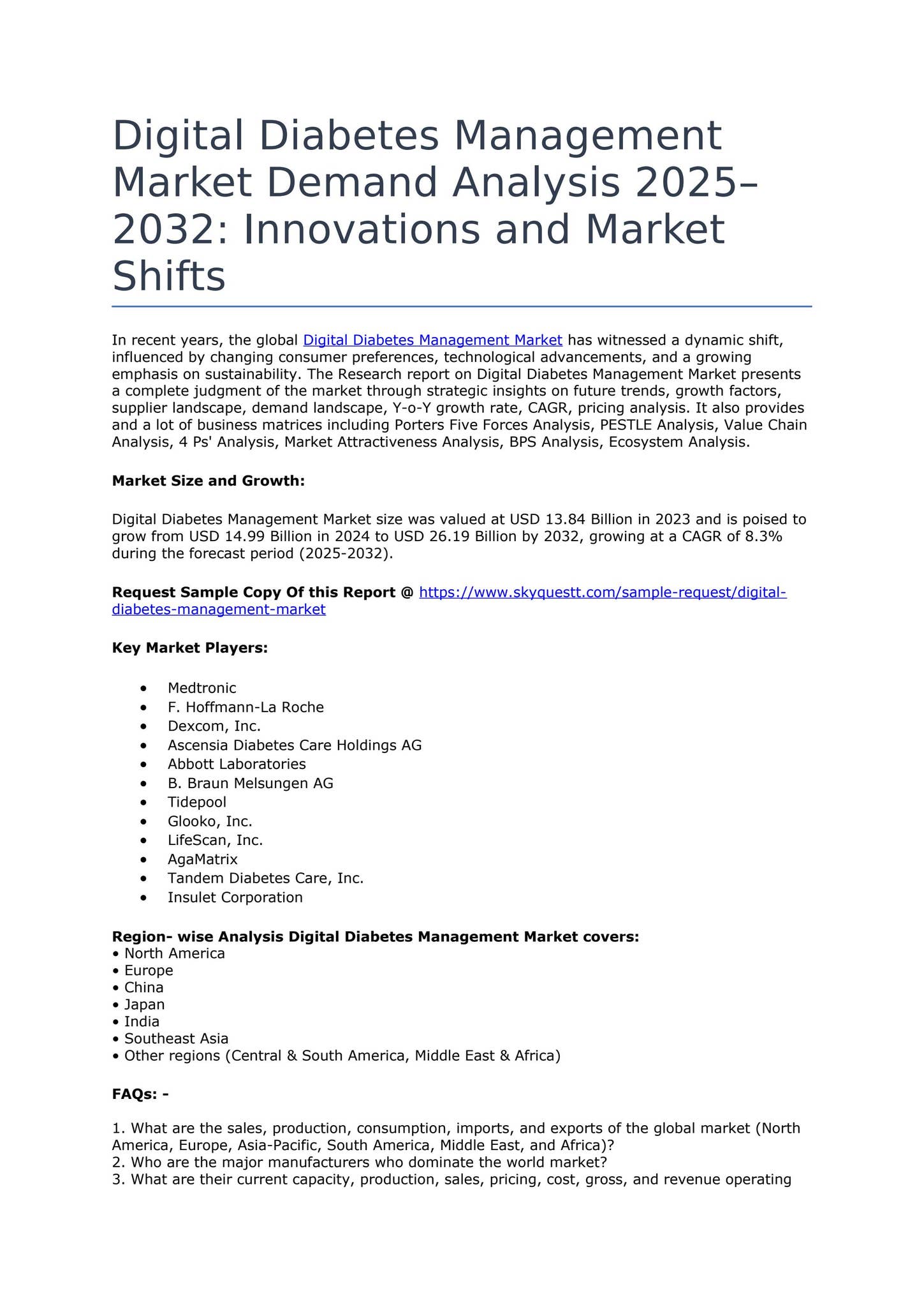 Digital Diabetes Management Market Demand Analysis 2032 by SkyQuest ...