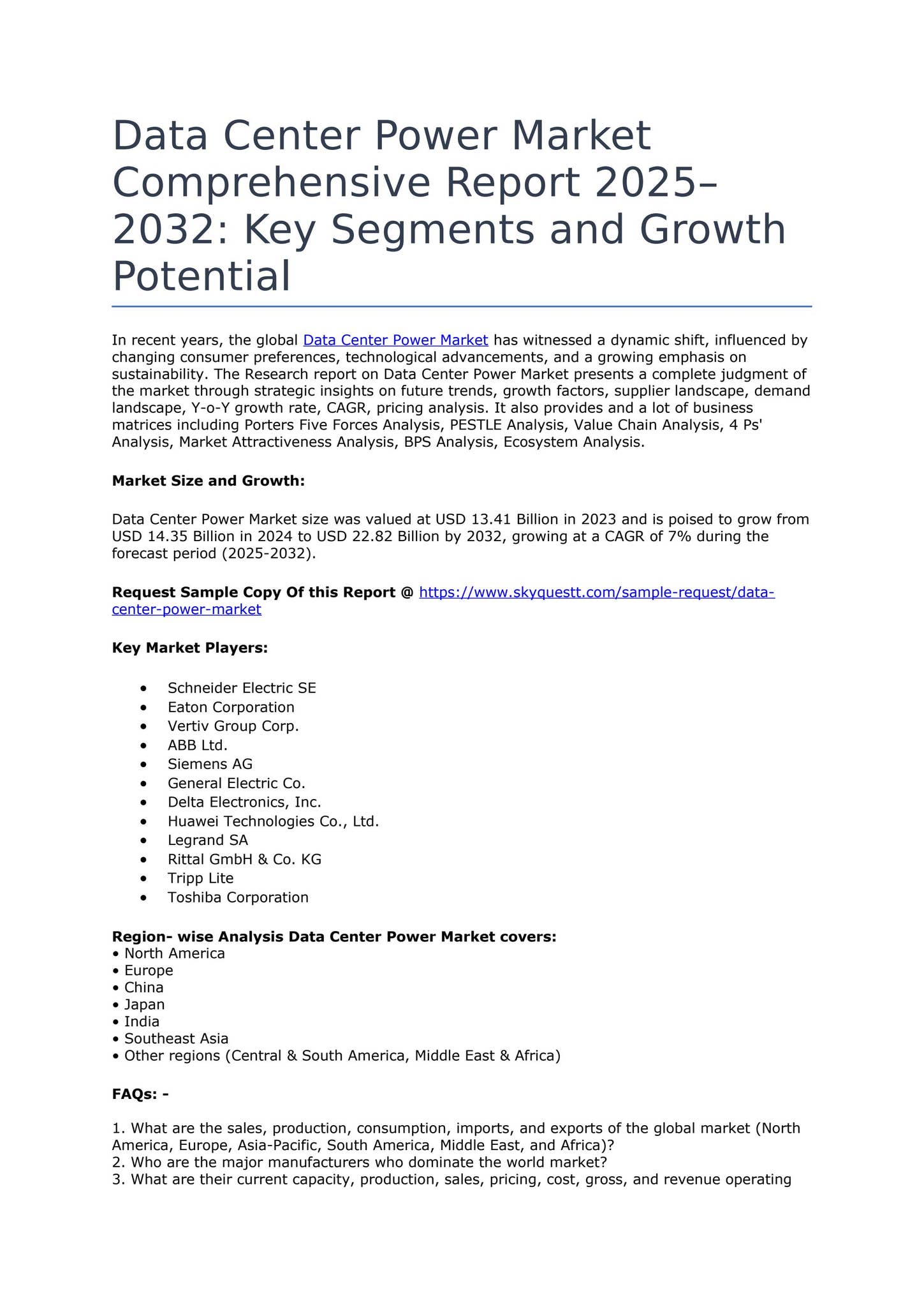 Data Center Power Market Comprehensive Report 2025 by SkyQuest ...