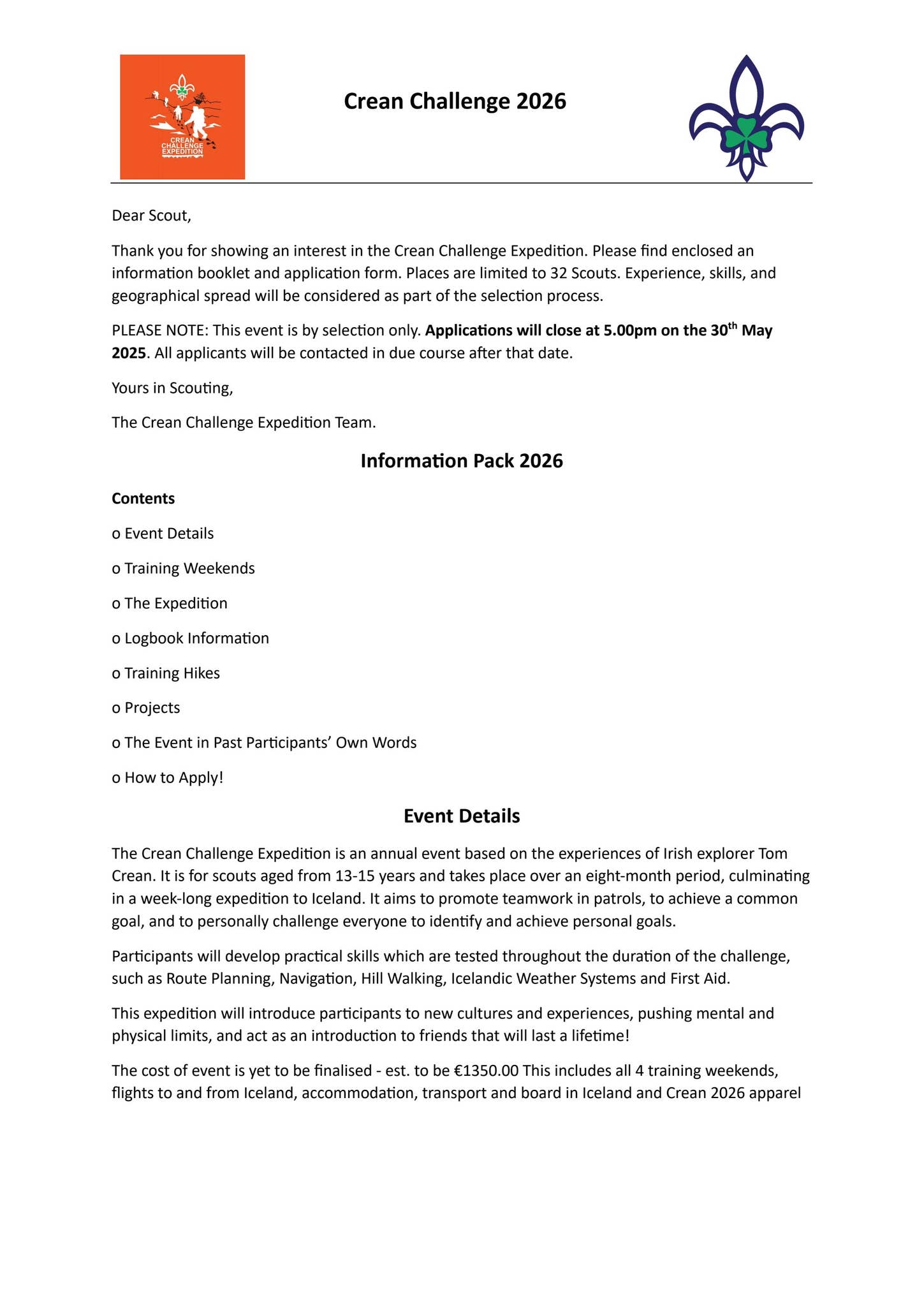 Crean Challenge Scouts Information Pack 2026 by Scouting Ireland - Issuu
