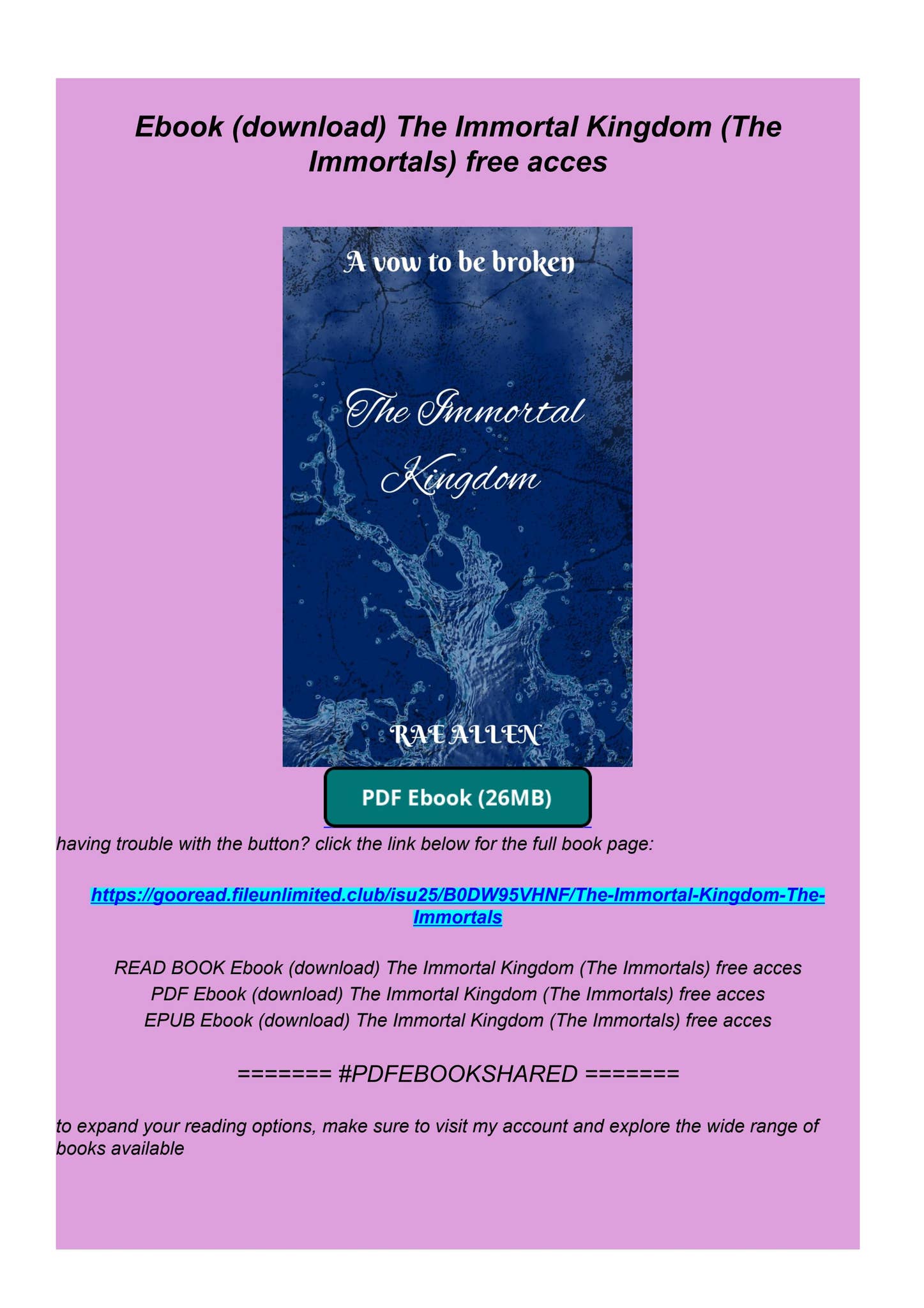 Ebook (download) The Immortal Kingdom (The Immortals) free acces by ...