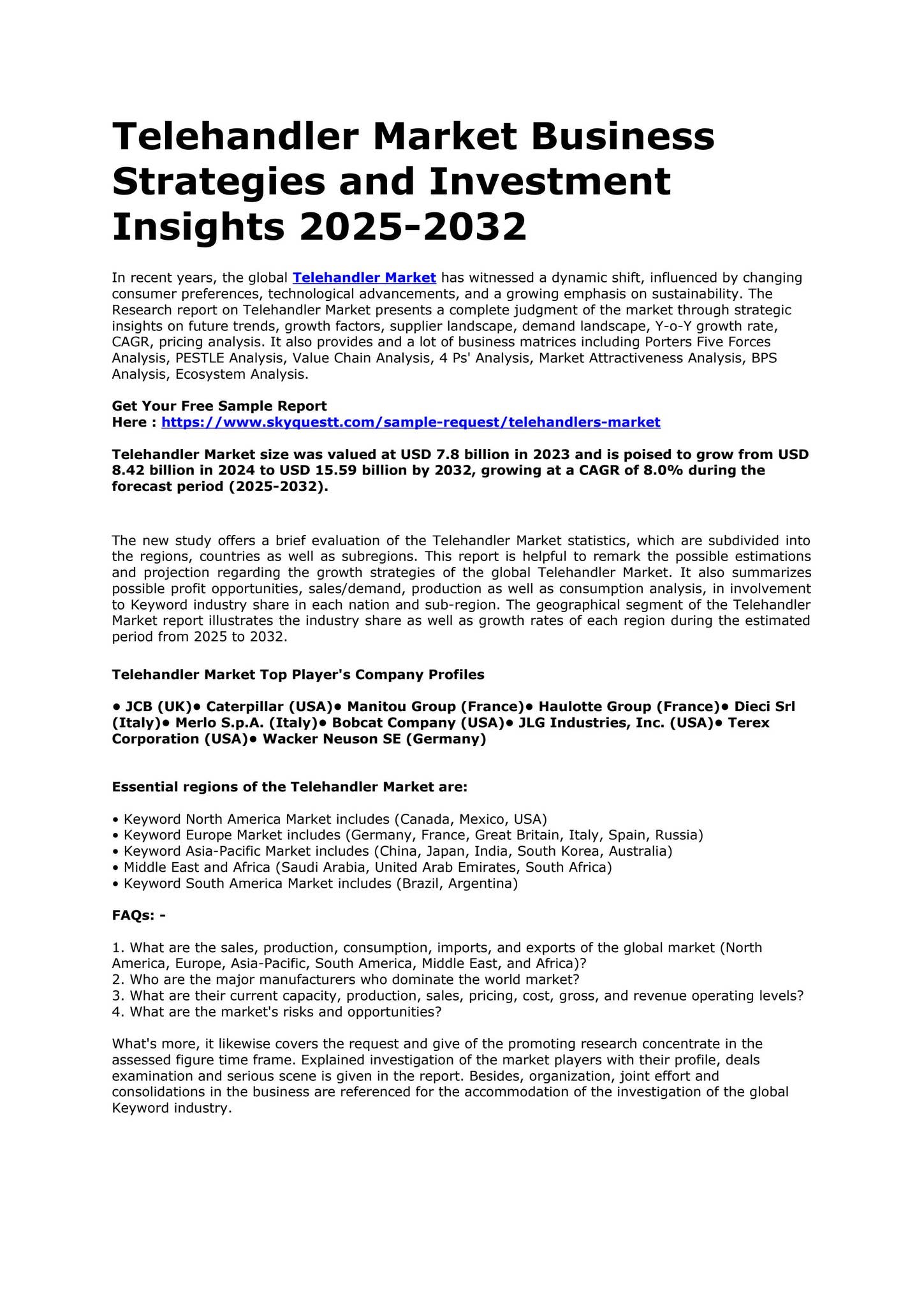 Telehandler Market Business Strategies and Investment Insights 2025 by ...