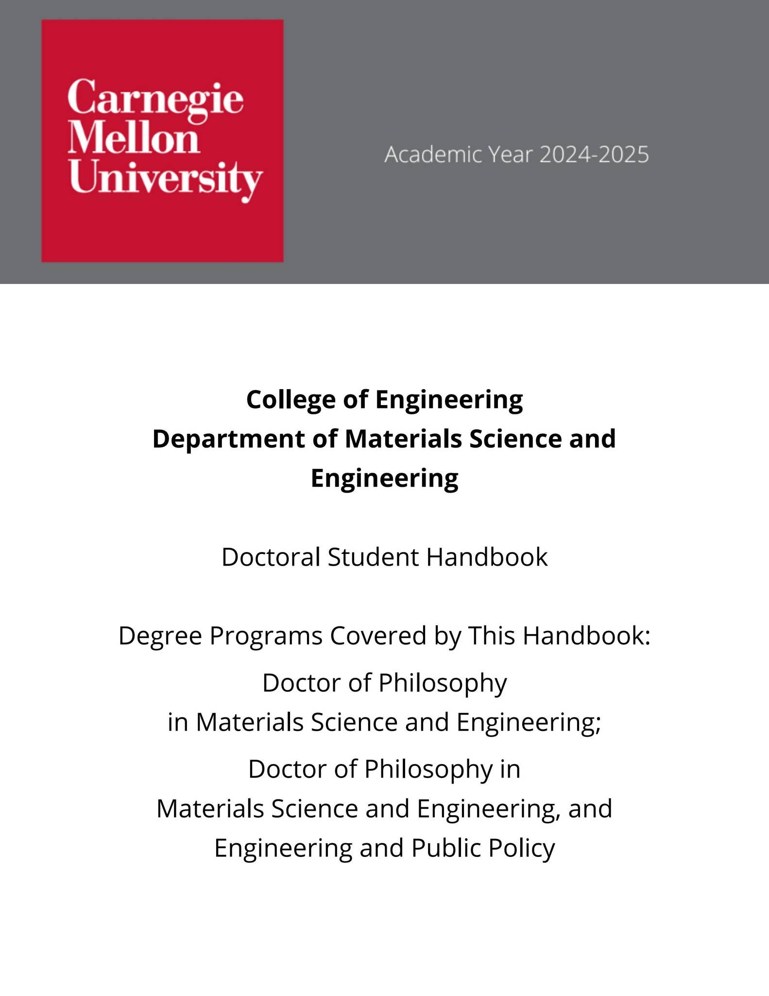 MSE Doctoral Student Handbook: 2024-2025 by CMUEngineering - Issuu