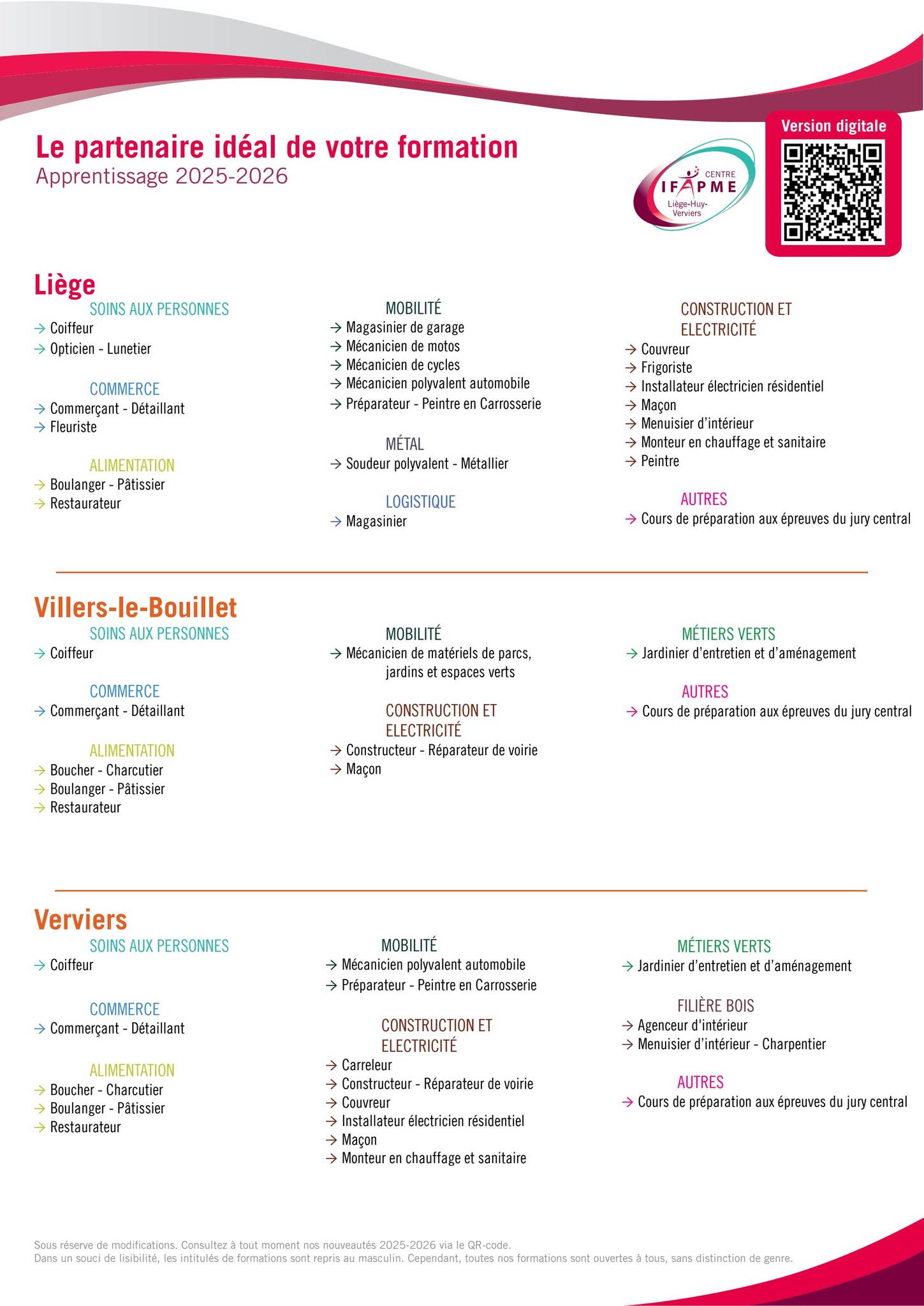 Offre de formation Apprentissage 2025-2026 by Centre IFAPME Liège-Huy ...