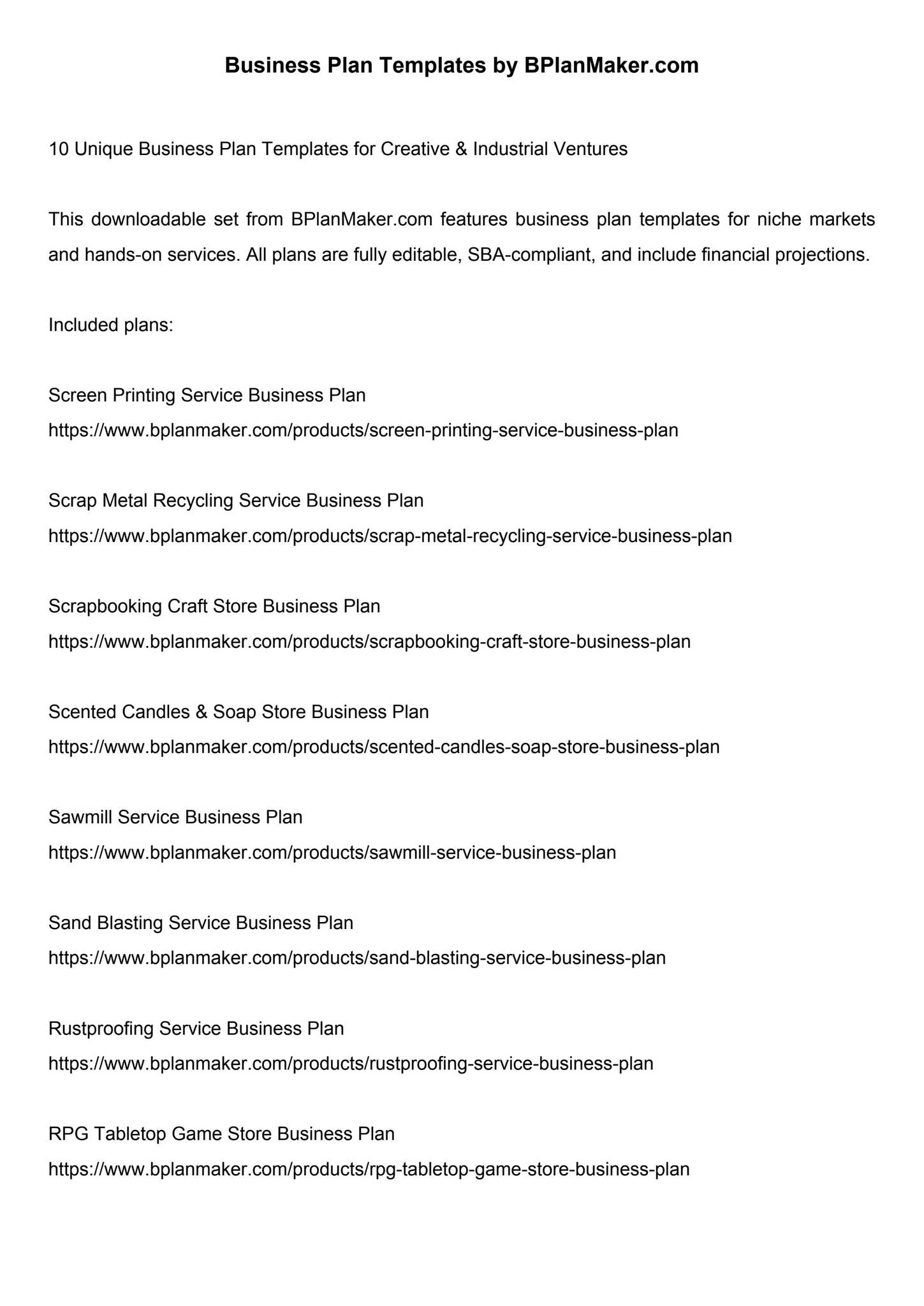 10 Unique Business Plan Templates for Creative & Industrial Ventures by ...
