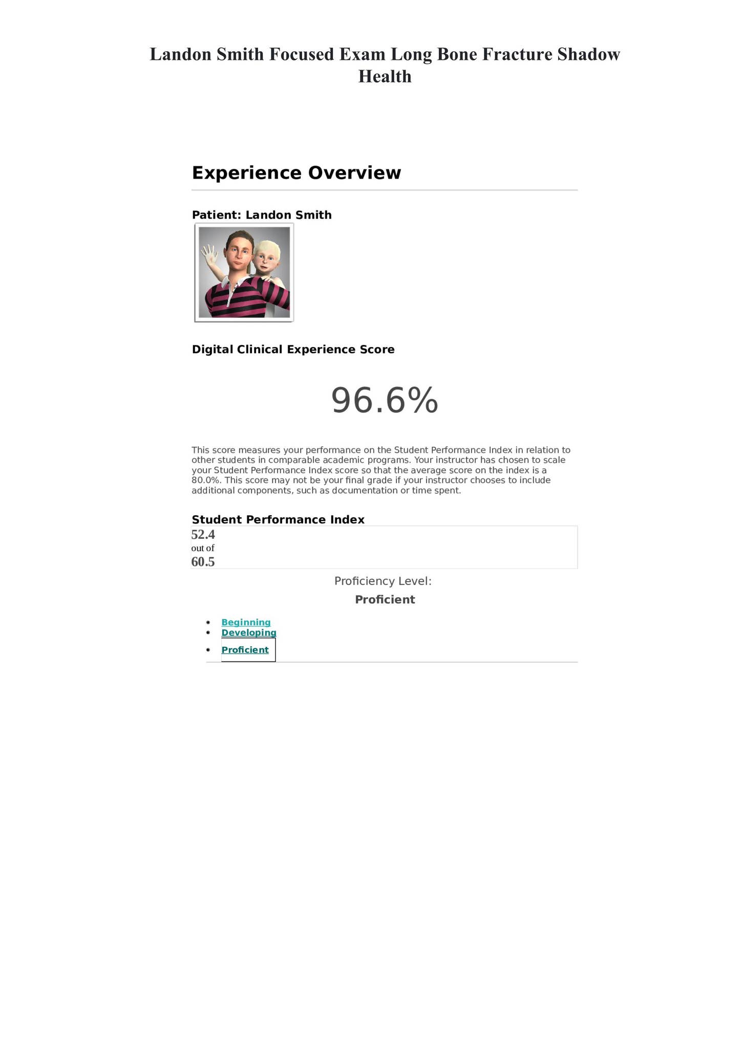 Landon Smith Focused Exam Long Bone Fracture Shadow Health by ...