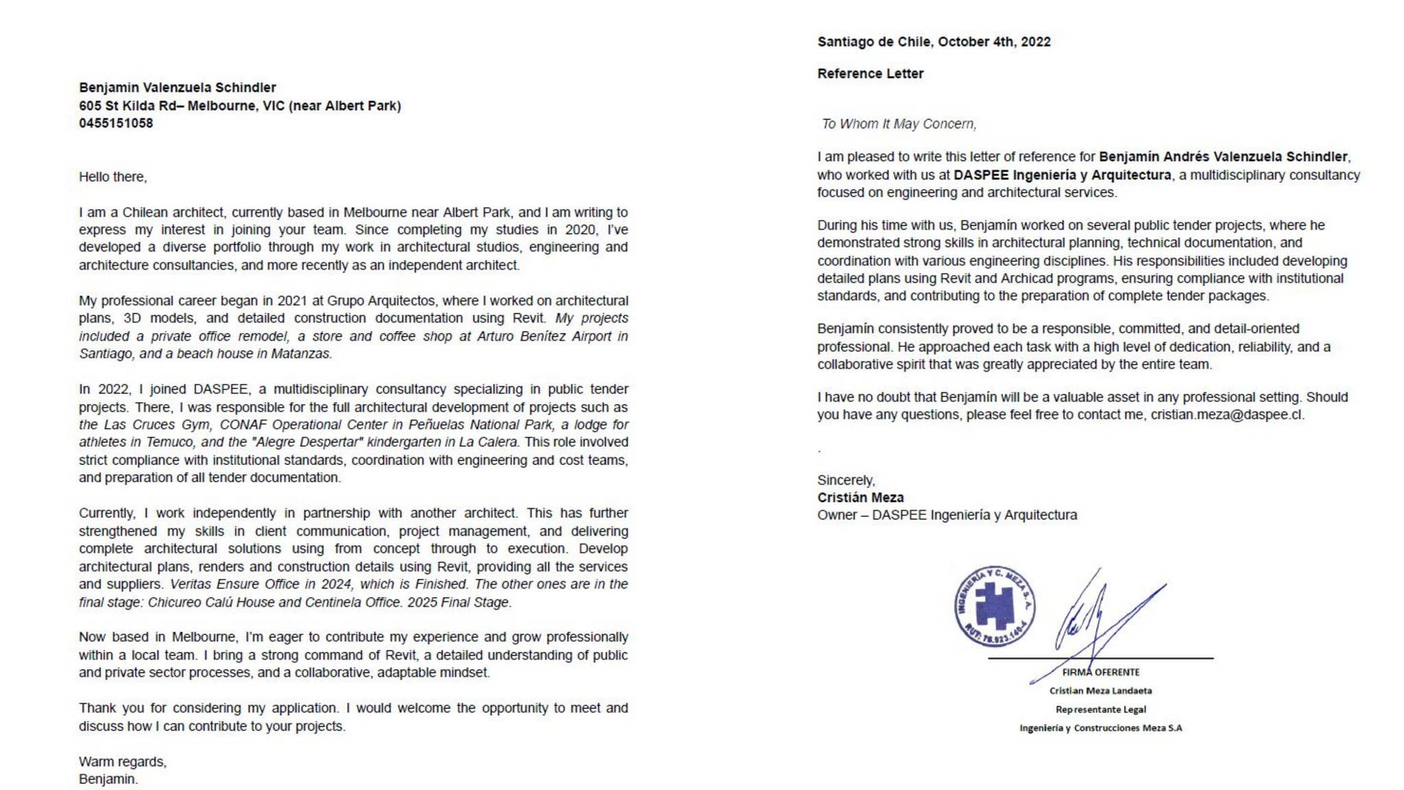 Cover Letter and Reference Letters by benjamin valenzuela - Issuu