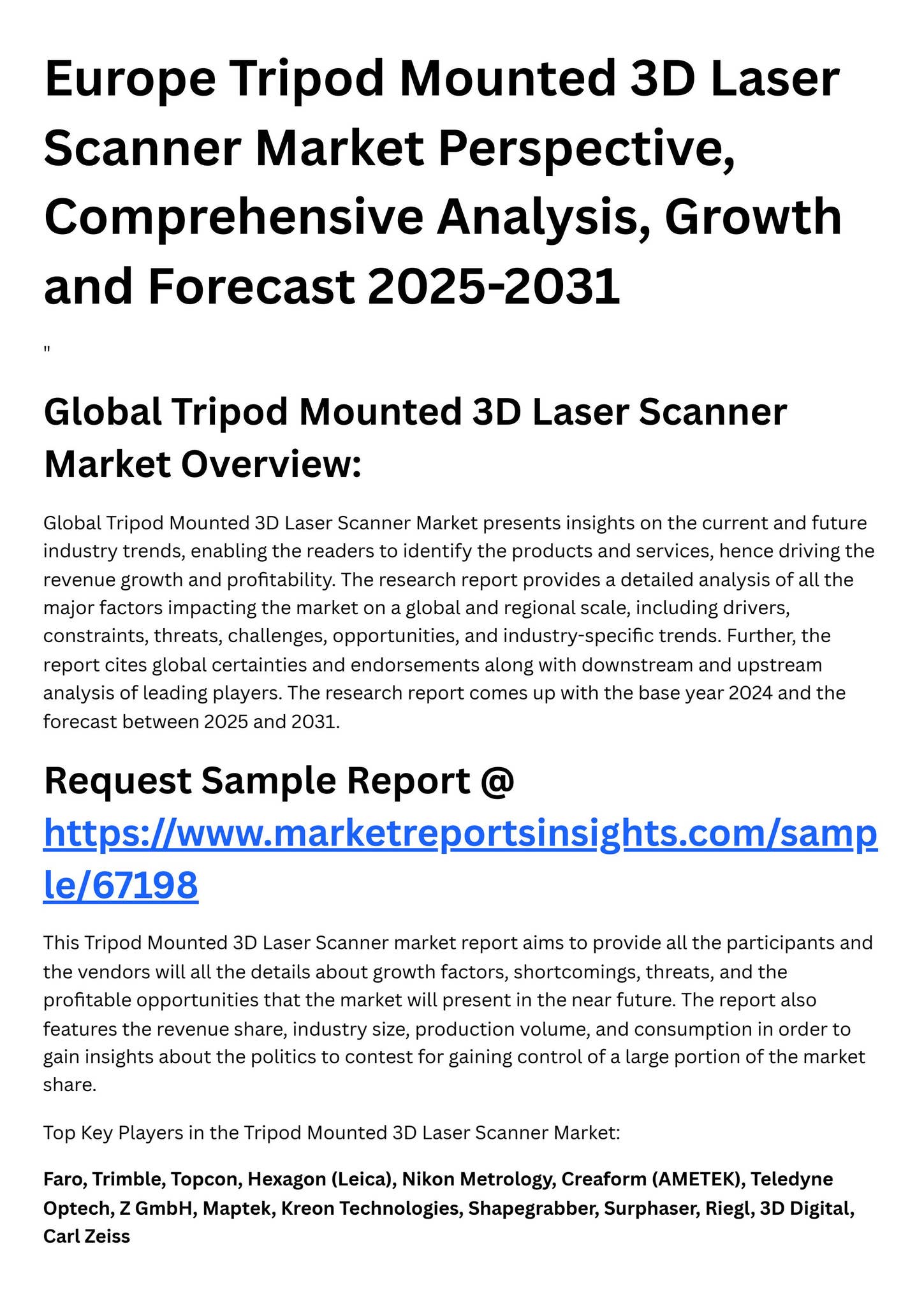 Europe Tripod Mounted 3D Laser Scanner Market Perspective ...
