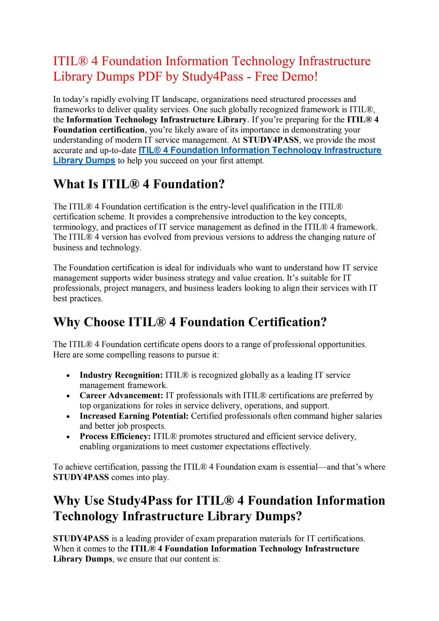 Study4Pass ITIL® 4 Foundation PDF Dumps – 100% Real by Dumpscollect - Issuu