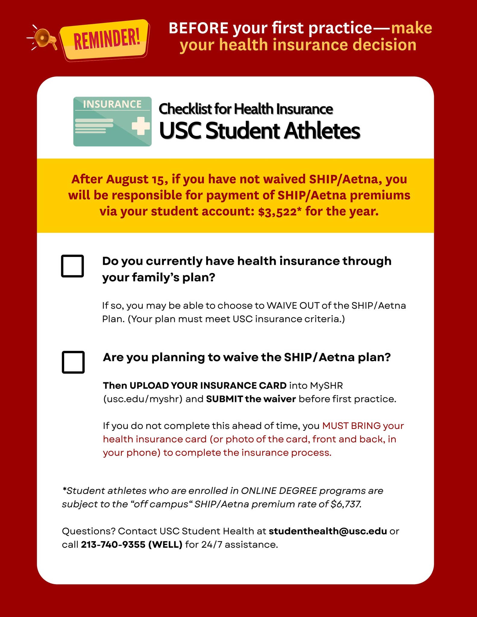 Checklist for Health Insurance-USC Student Athletes by USC Campus ...
