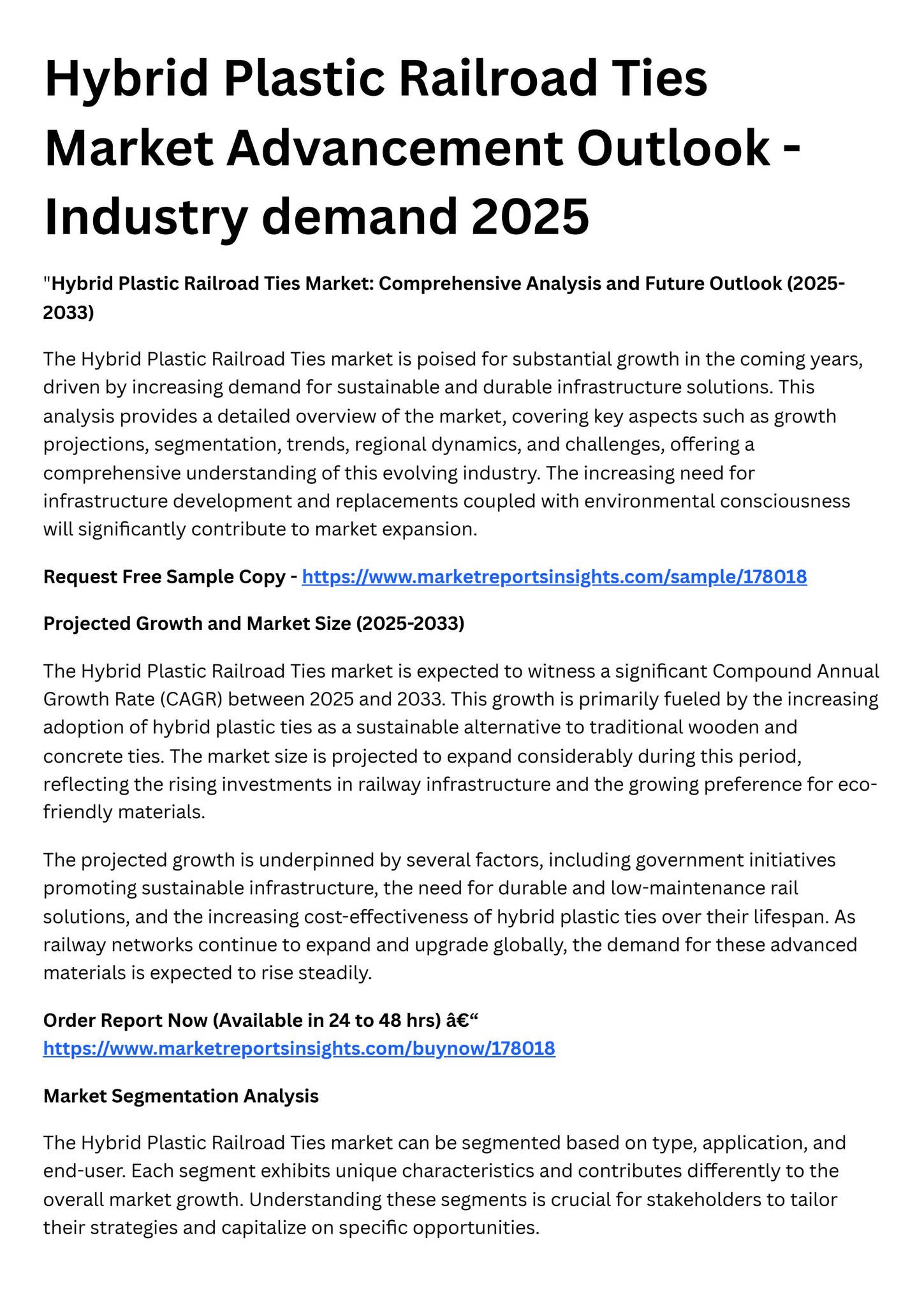 Hybrid Plastic Railroad Ties Market Advancement Outlook - Industry ...