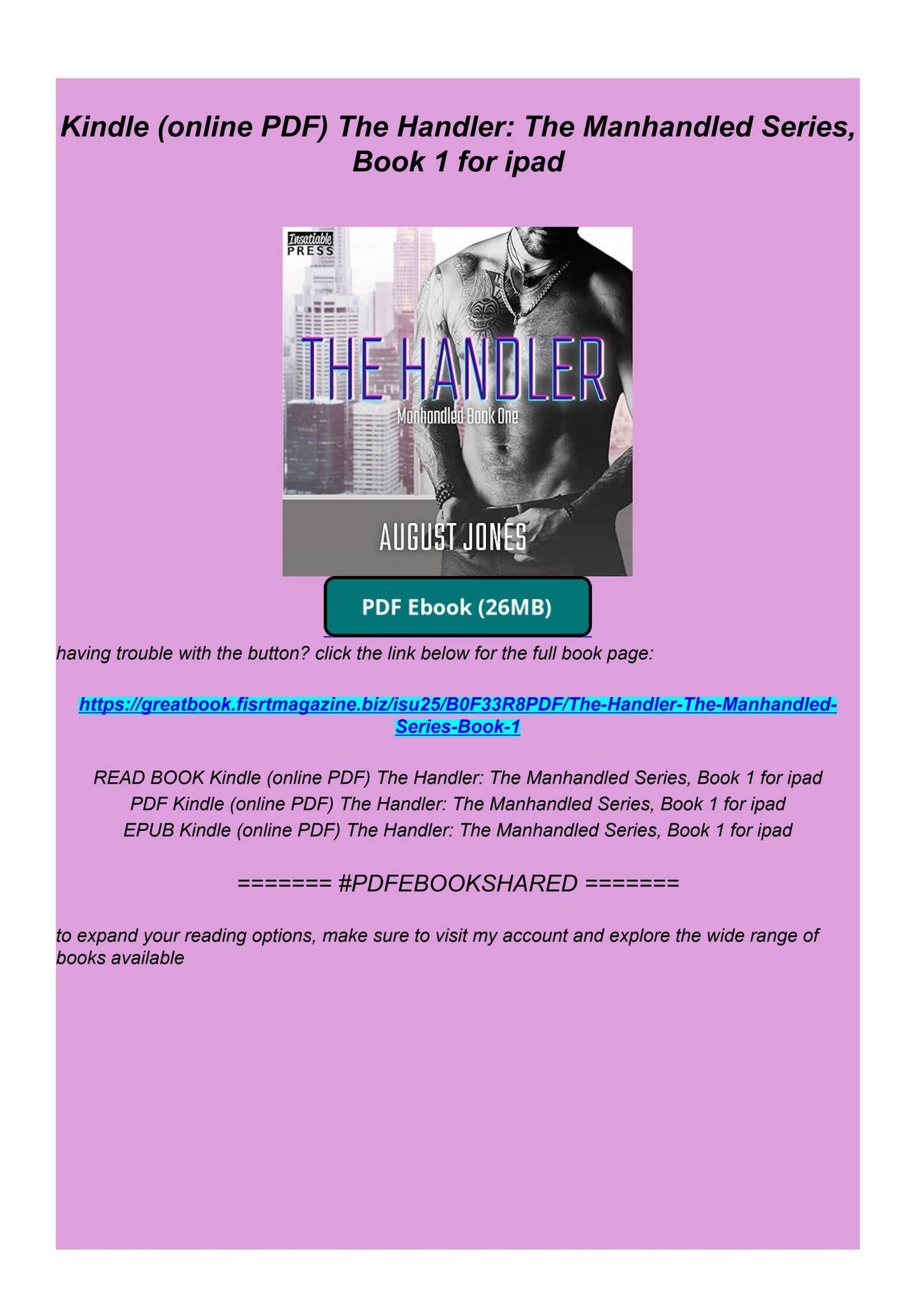 Kindle (online PDF) The Handler: The Manhandled Series, Book 1 for ipad ...