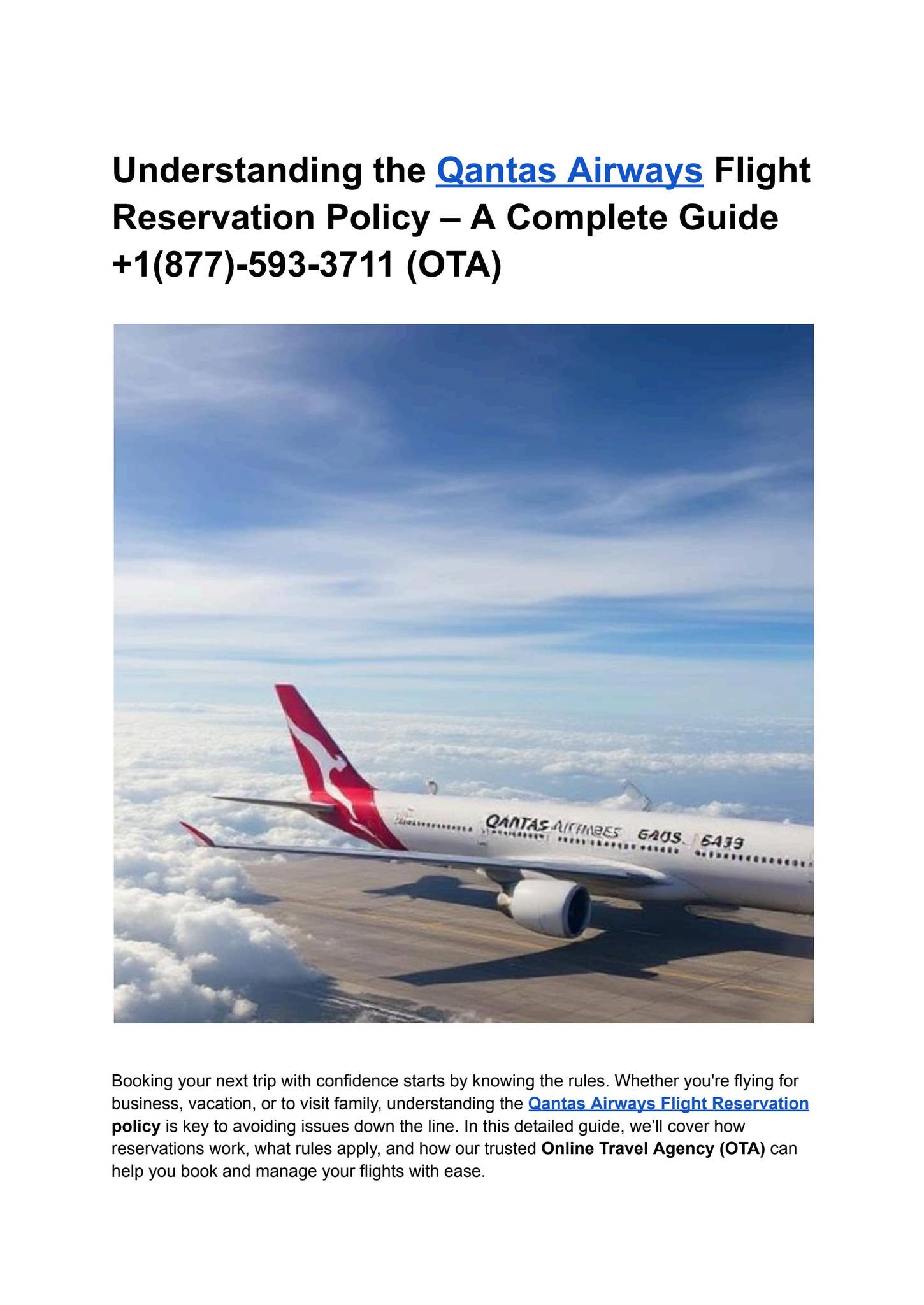 Qantas Airways Flight Reservation Policy Explained – Expert Help at +1 ...