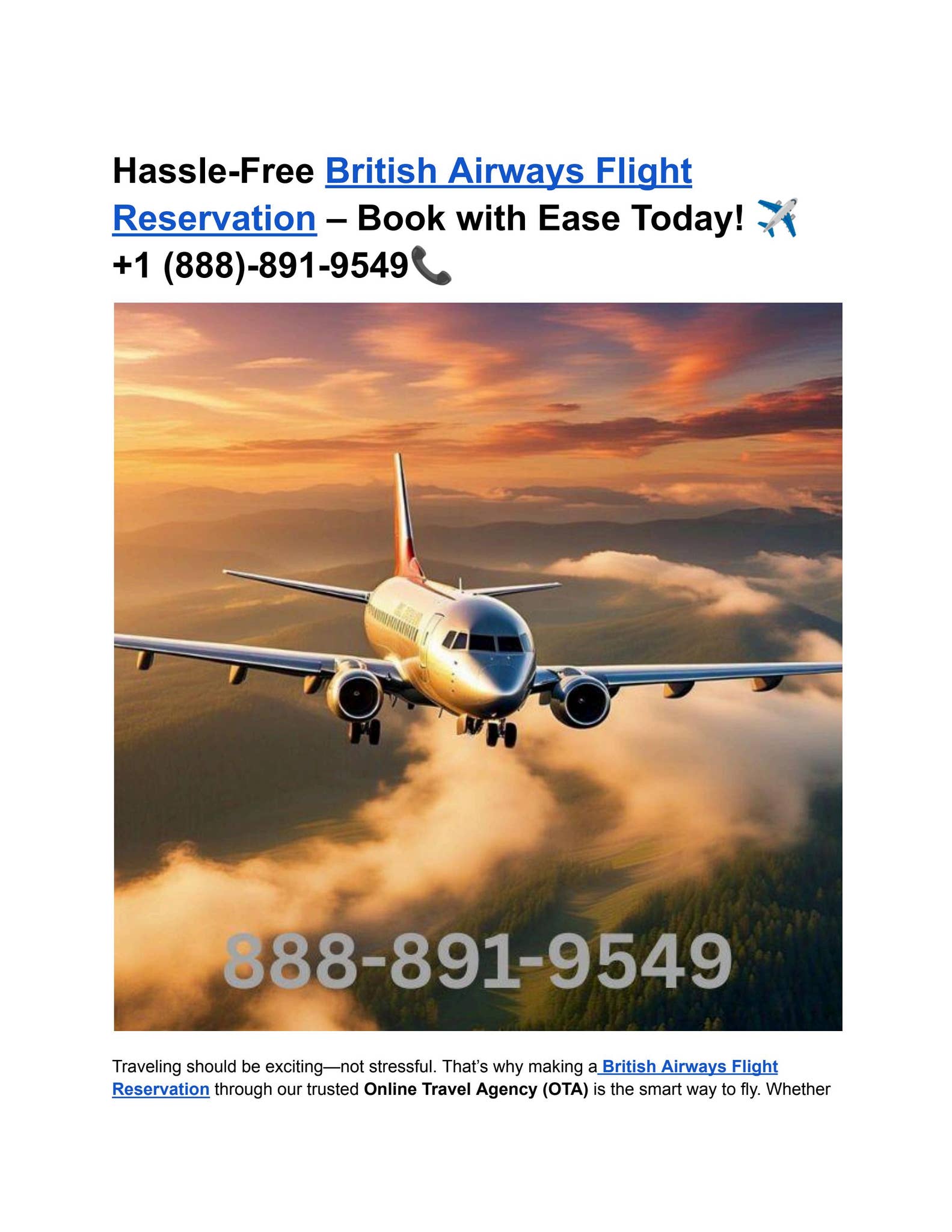 Hassle-Free British Airways Flight Reservation – Book with Ease Today ...