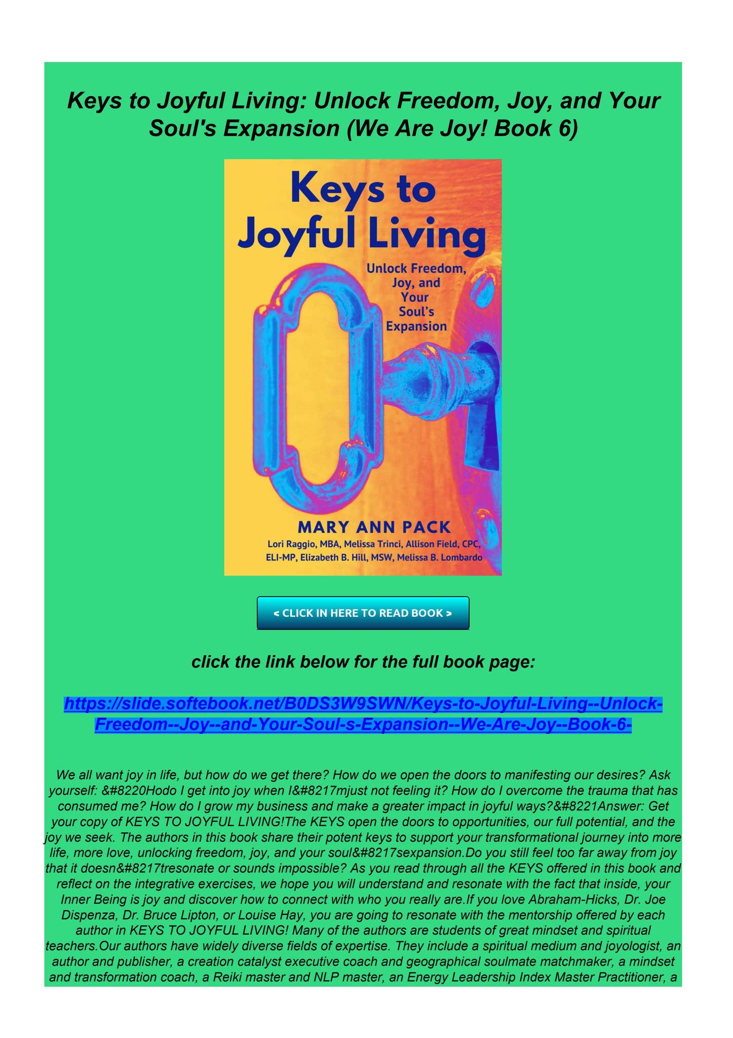 Ebook PDF Keys to Joyful Living: Unlock Freedom, Joy, and Your Soul's ...