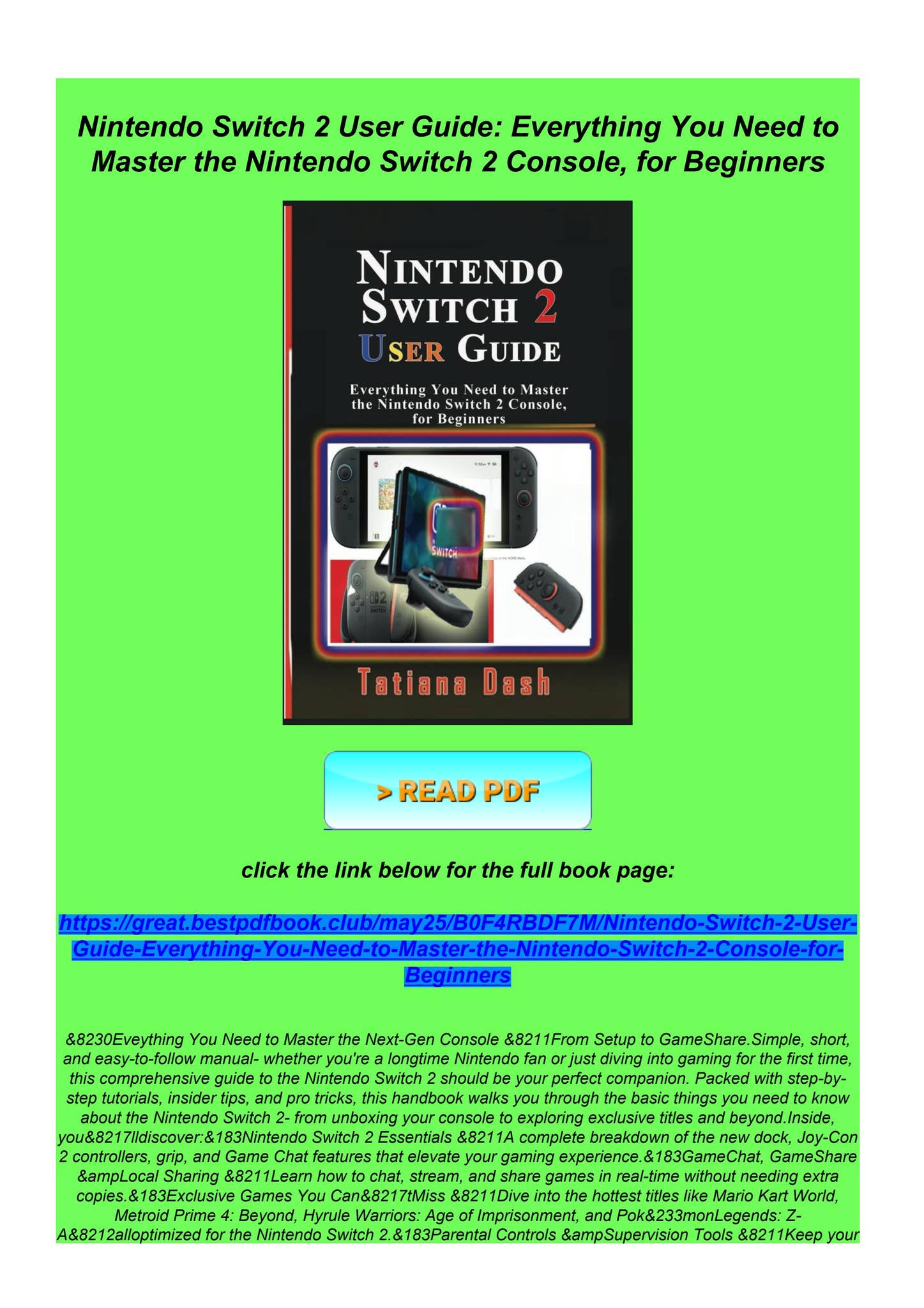 PDF Read Online Nintendo Switch 2 User Guide: Everything You Need to M ...