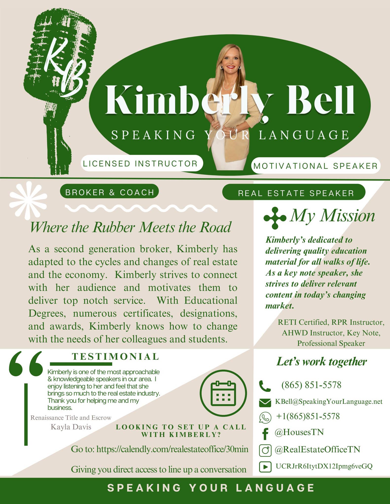 Speaker One Sheet. Kimberly Bell by Kimberly Bell - Issuu