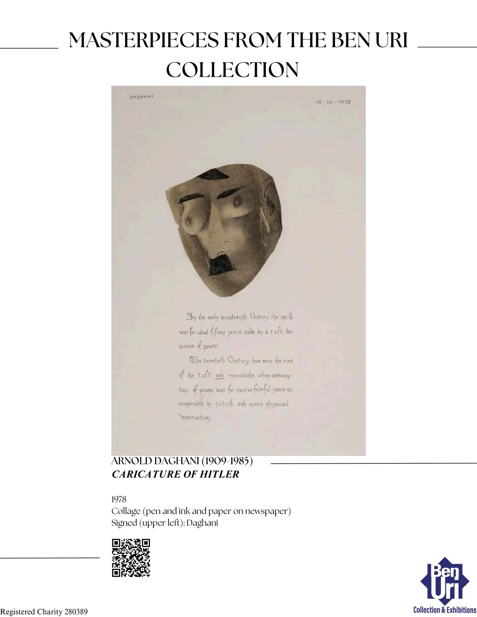 Masterpieces of the Ben Uri Collection - ARNOLD DAGHANI (1909-1985) CARICATURE OF HITLER by Ben ...