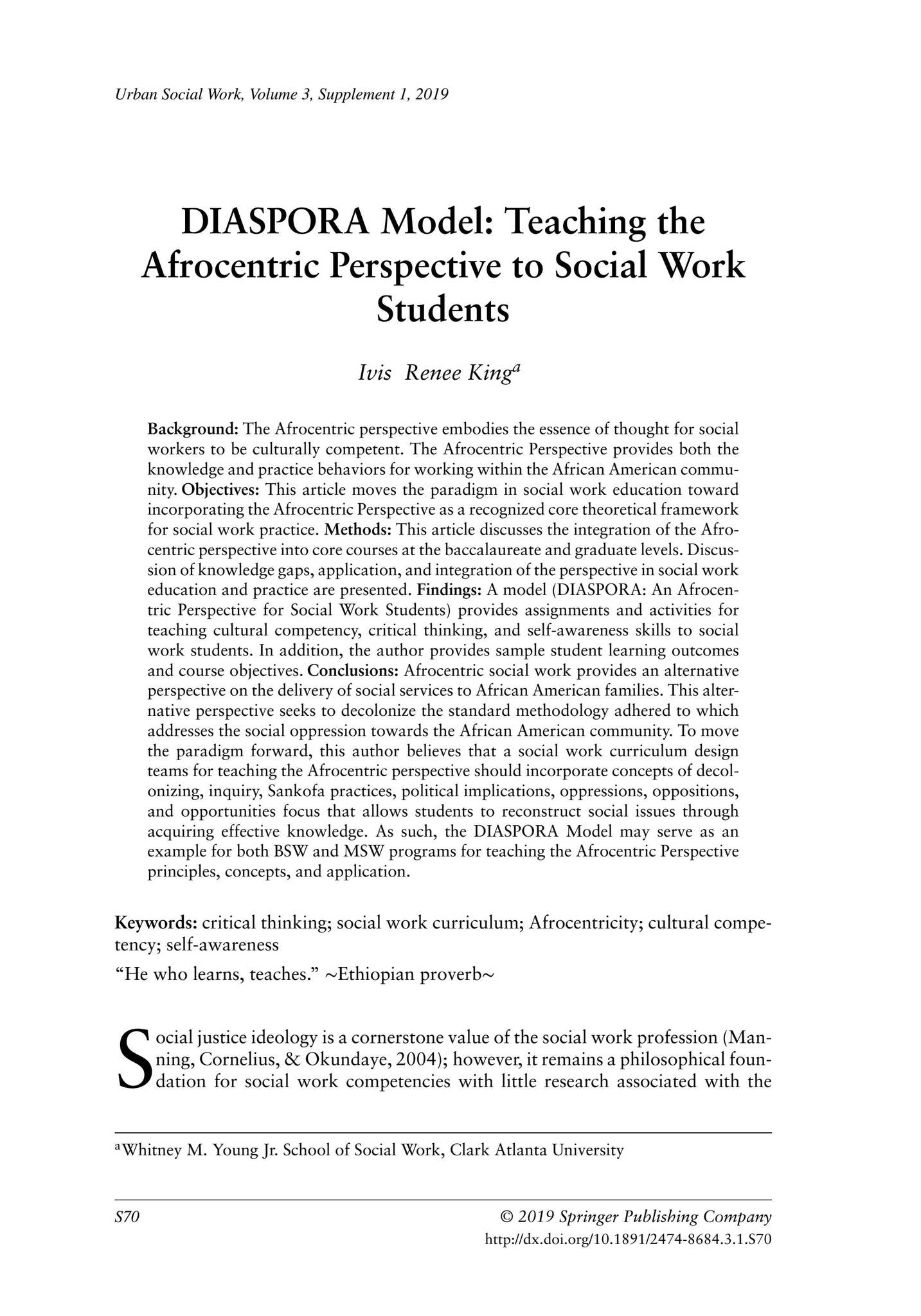DIASPORA Model Teaching the Afrocentric Perspective to Social Work ...