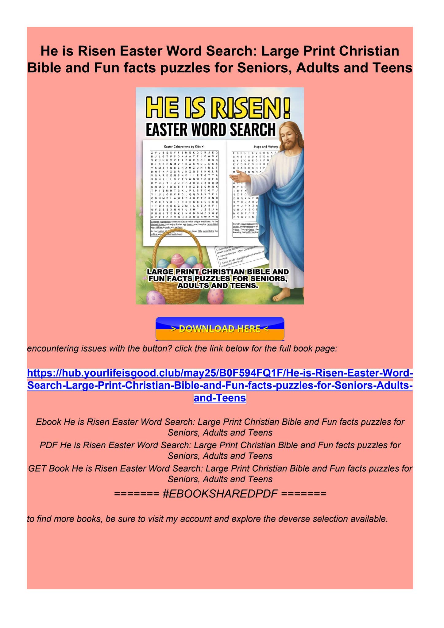 PDF He is Risen Easter Word Search: Large Print Christian Bible and Fu ...