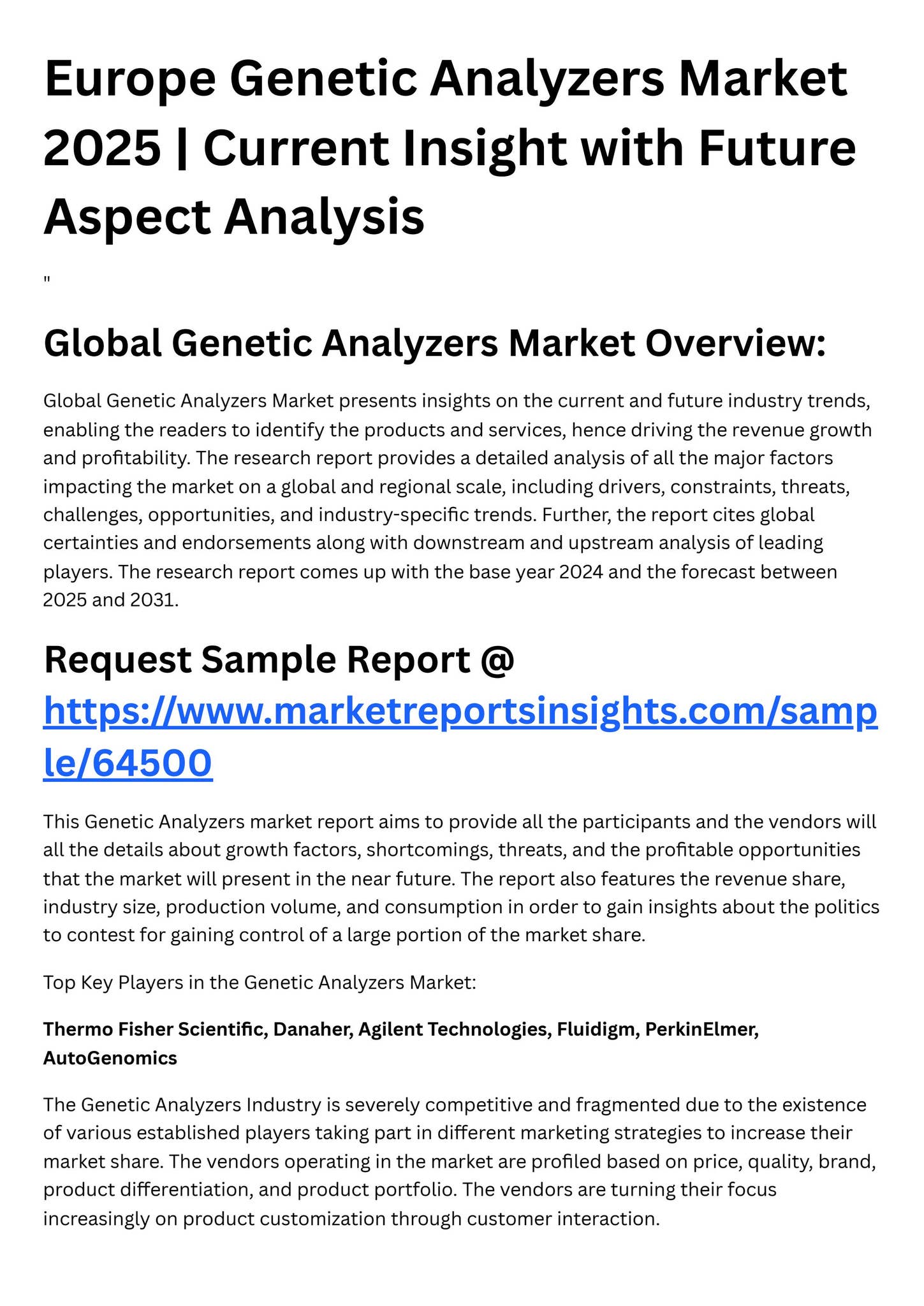 Europe Genetic Analyzers Market 2025 Current Insight with Future Aspect ...