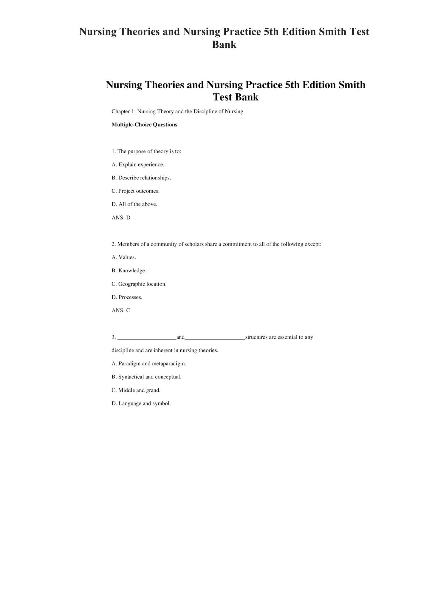 TEST BANK for Nursing Theories and Nursing Practice 5th Edition by ...