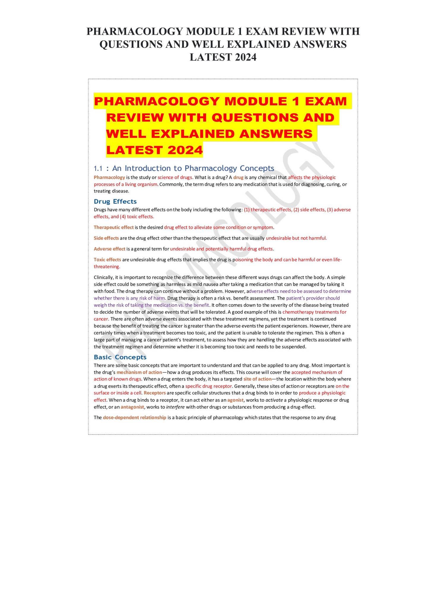 Pharmacology Module 1 Exam Review with Questions and Explained Answers ...