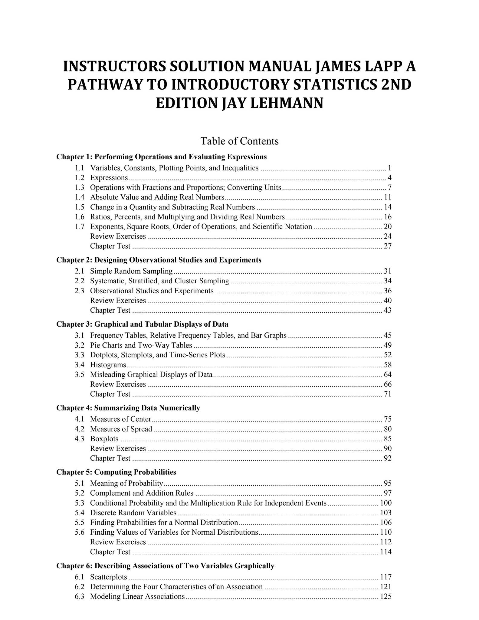 James Lapp A Pathway To Introductory Statistics 2nd Edition By Jay ...