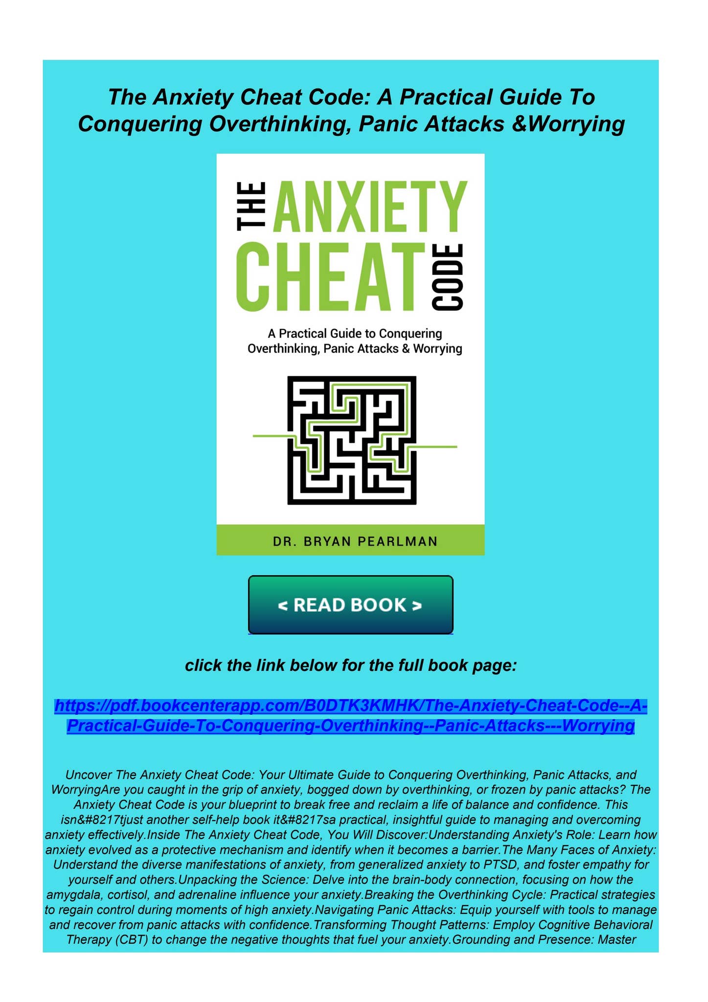 Get PDF The Anxiety Cheat Code: A Practical Guide To Conquering ...
