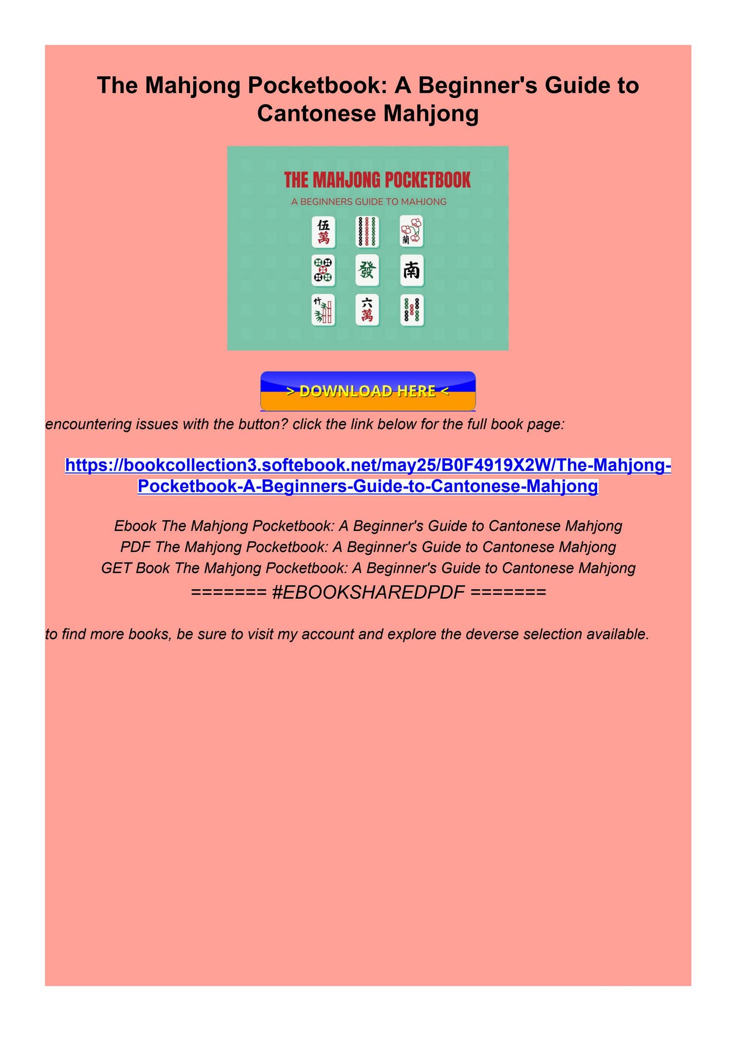 PDF FREE The Mahjong Pocketbook: A Beginner's Guide to Cantonese Mahjo ...