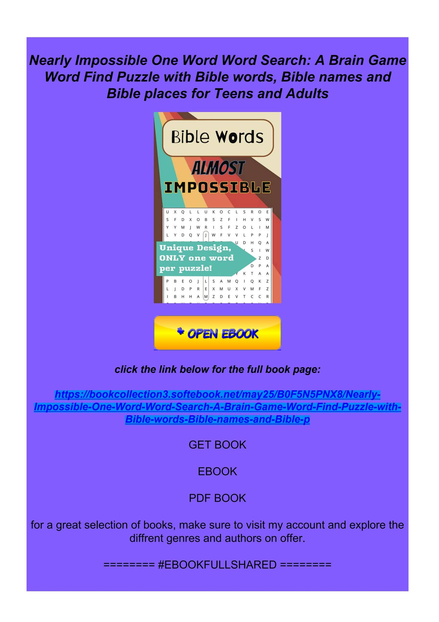 PDF_ Nearly Impossible One Word Word Search: A Brain Game Word Find Pu ...