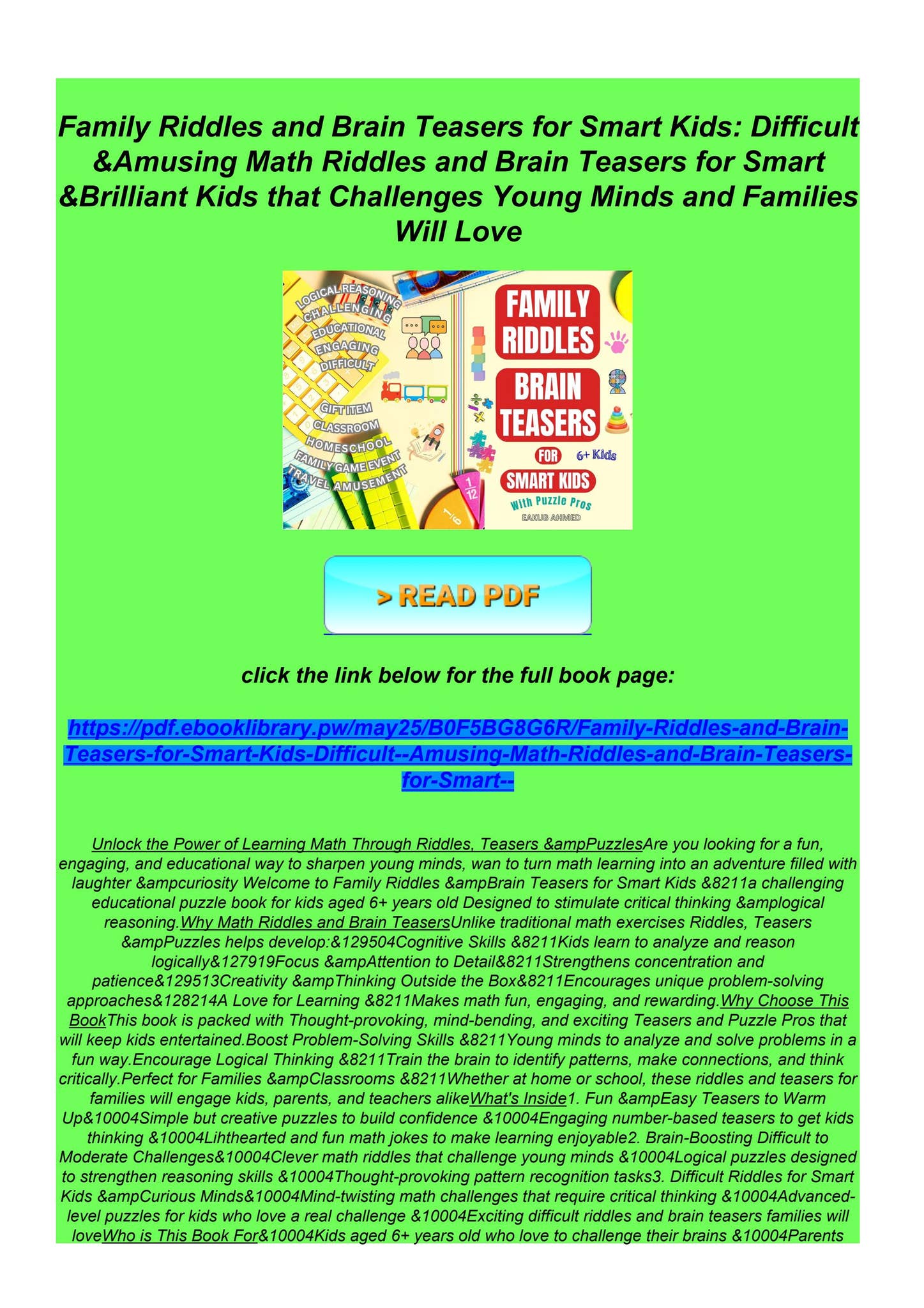 [PDF] Family Riddles and Brain Teasers for Smart Kids: Difficult & Amu ...