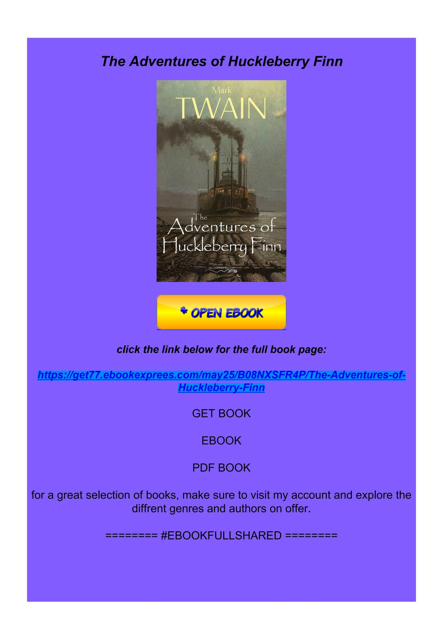 PDF The Adventures of Huckleberry Finn by sallybolkvadzea - Issuu