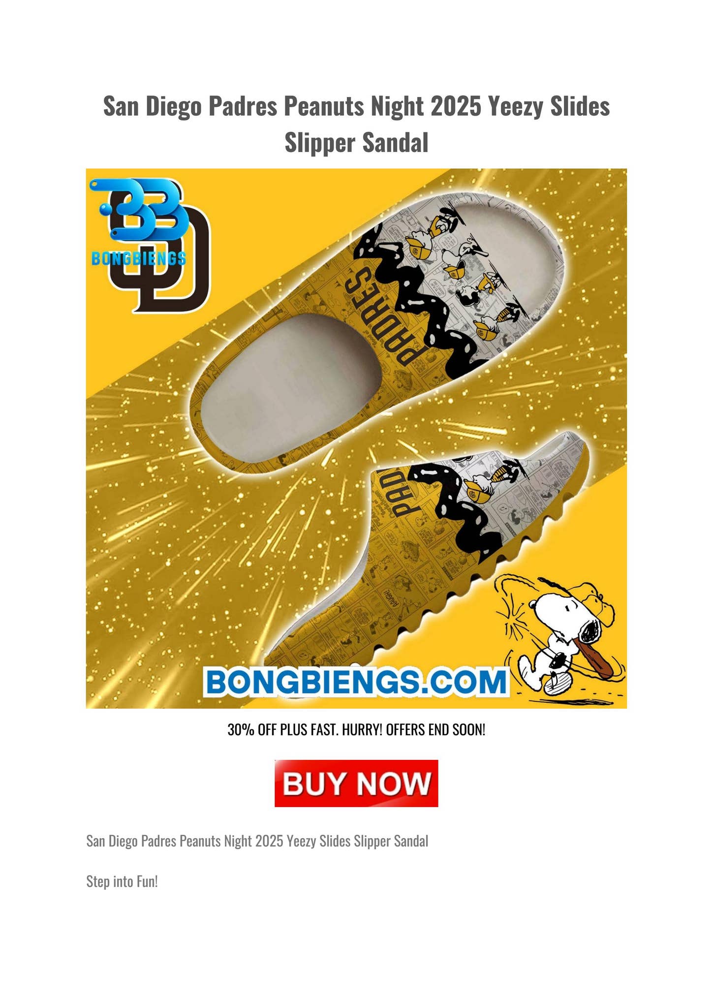 San Diego Padres Peanuts Night 2025 Yeezy Slides Slipper Sandal by Hung ...