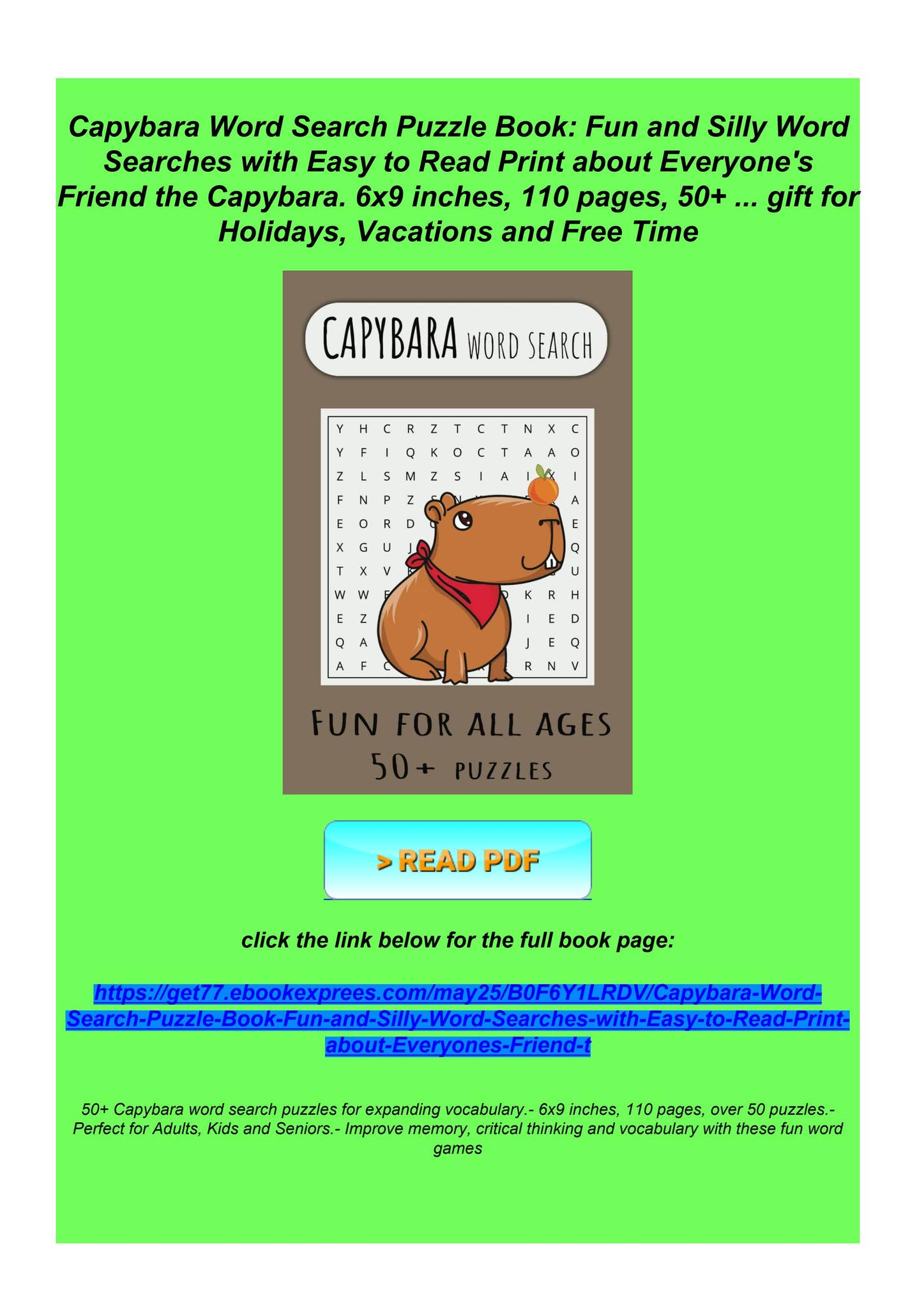 PDF Read Online Capybara Word Search Puzzle Book: Fun and Silly Word S ...