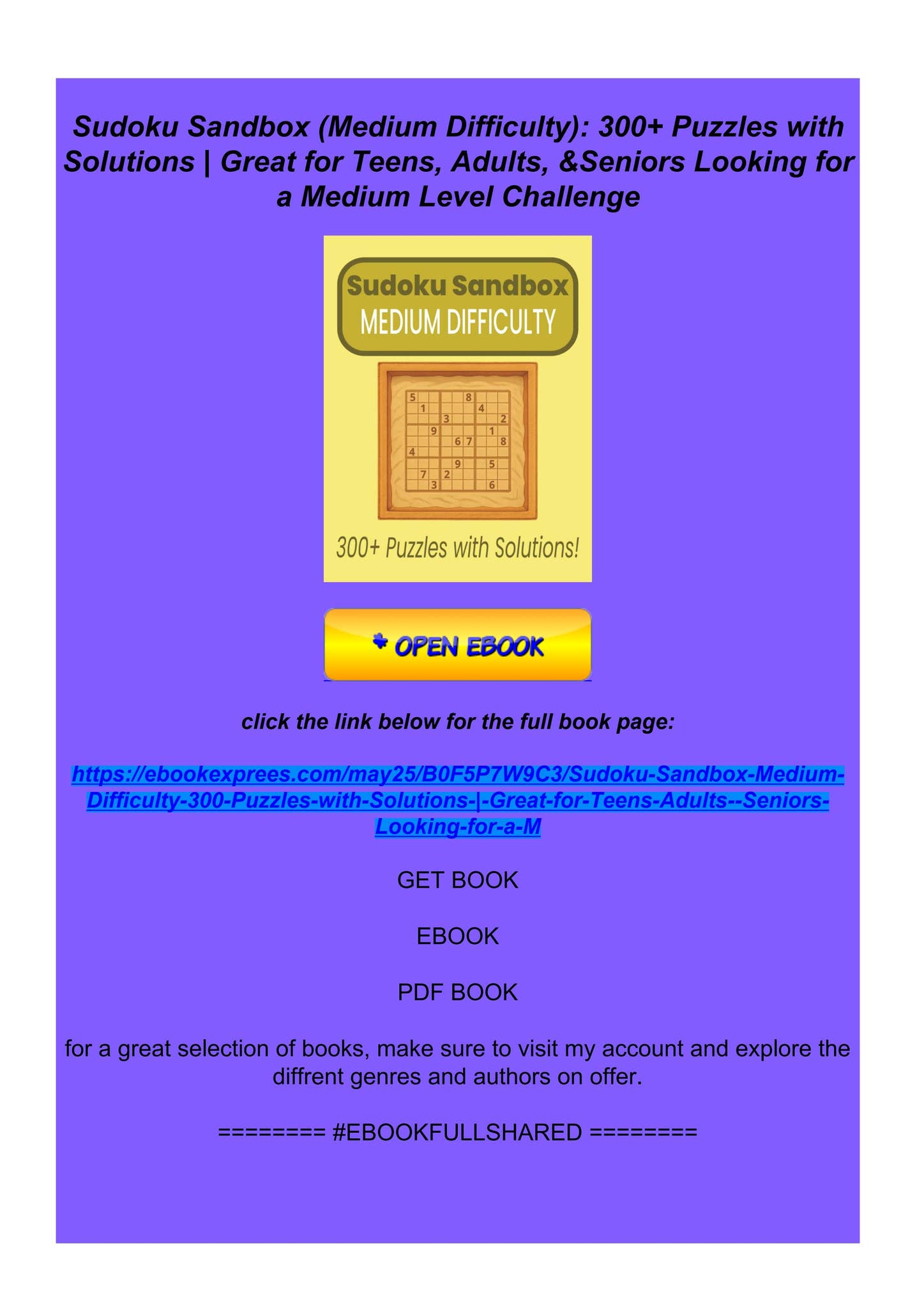 [PDF] Sudoku Sandbox (Medium Difficulty): 300+ Puzzles with Solutions ...