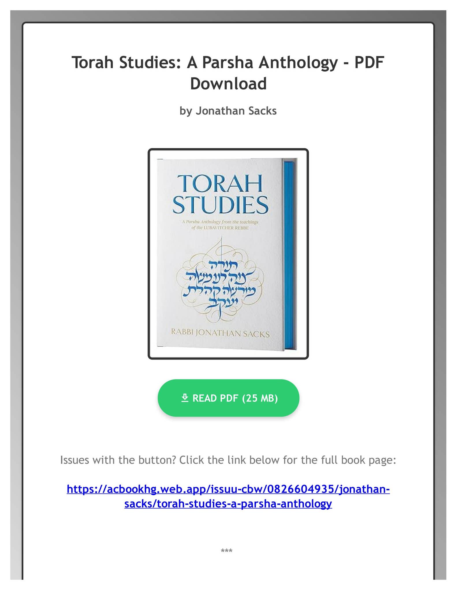 (Pdf Ebook) Torah Studies: A Parsha Anthology by Jonathan Sacks by ...