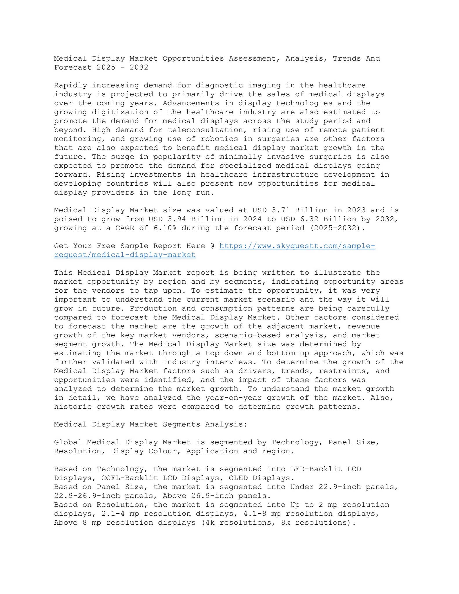 Medical Display Market Opportunities Assessment, Analysis, Trends And ...