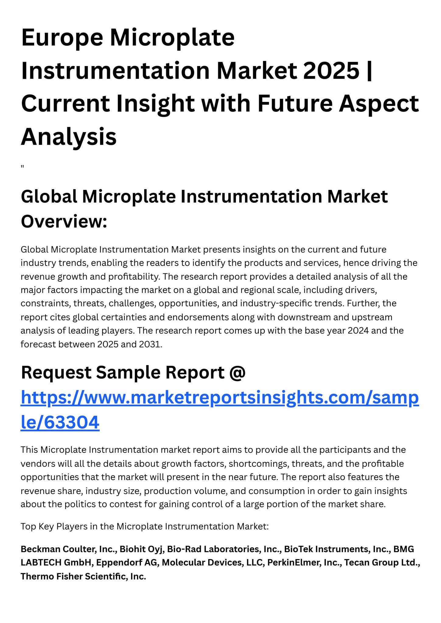 Europe Microplate Instrumentation Market 2025 Current Insight with ...