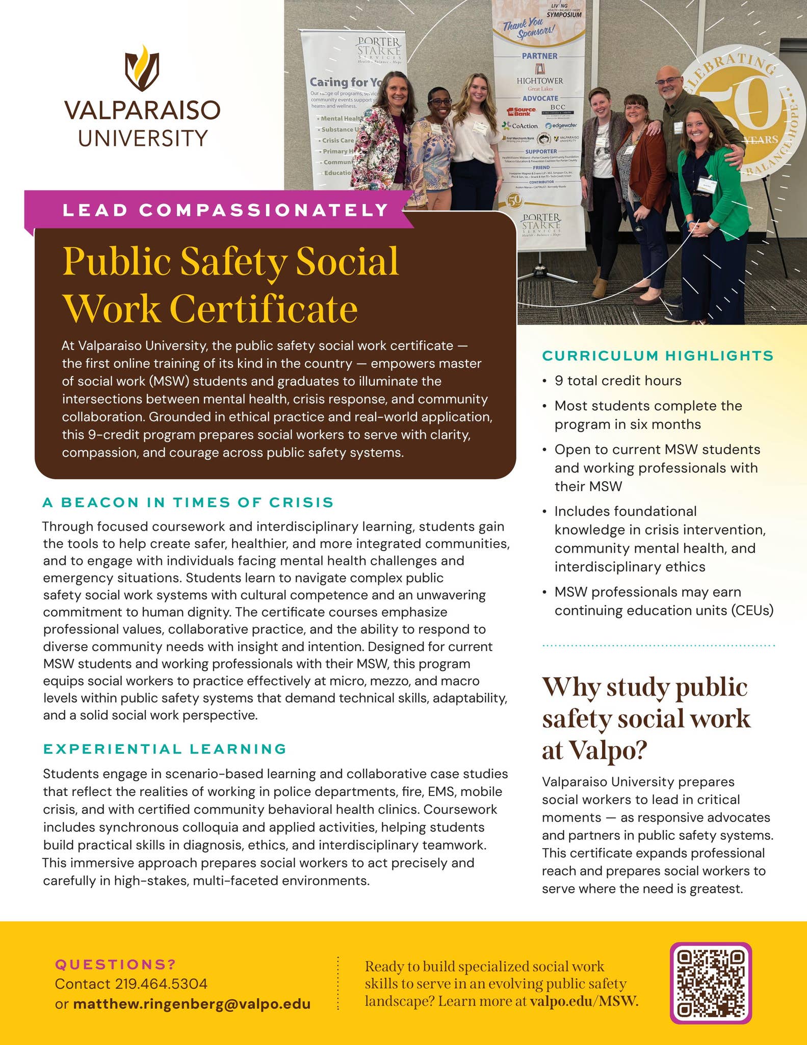 Master of Social Work Public Safety Certificate Infosheet | Valparaiso ...