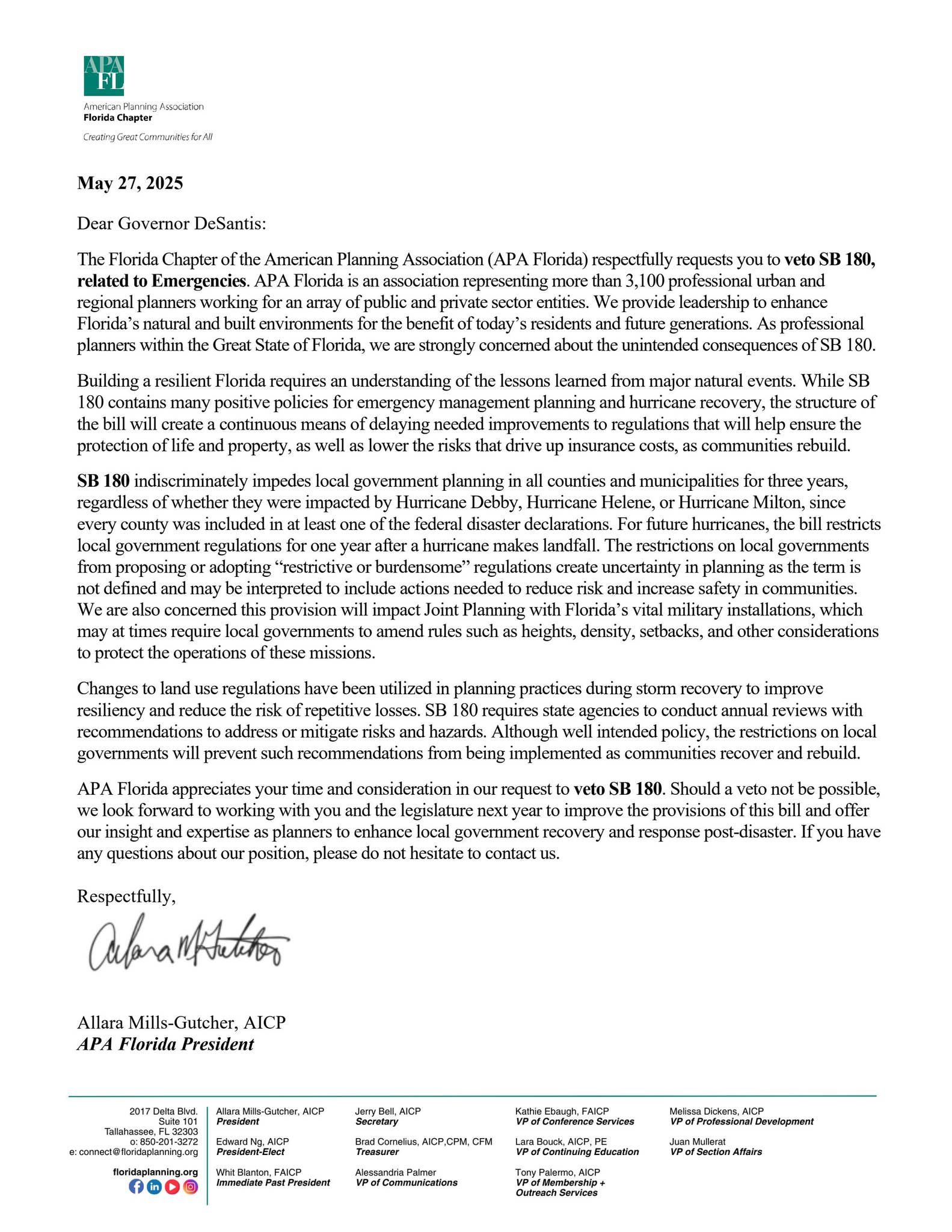 SB 180 Veto Letter to Gov. Ron DeSantis by APA Florida - Issuu